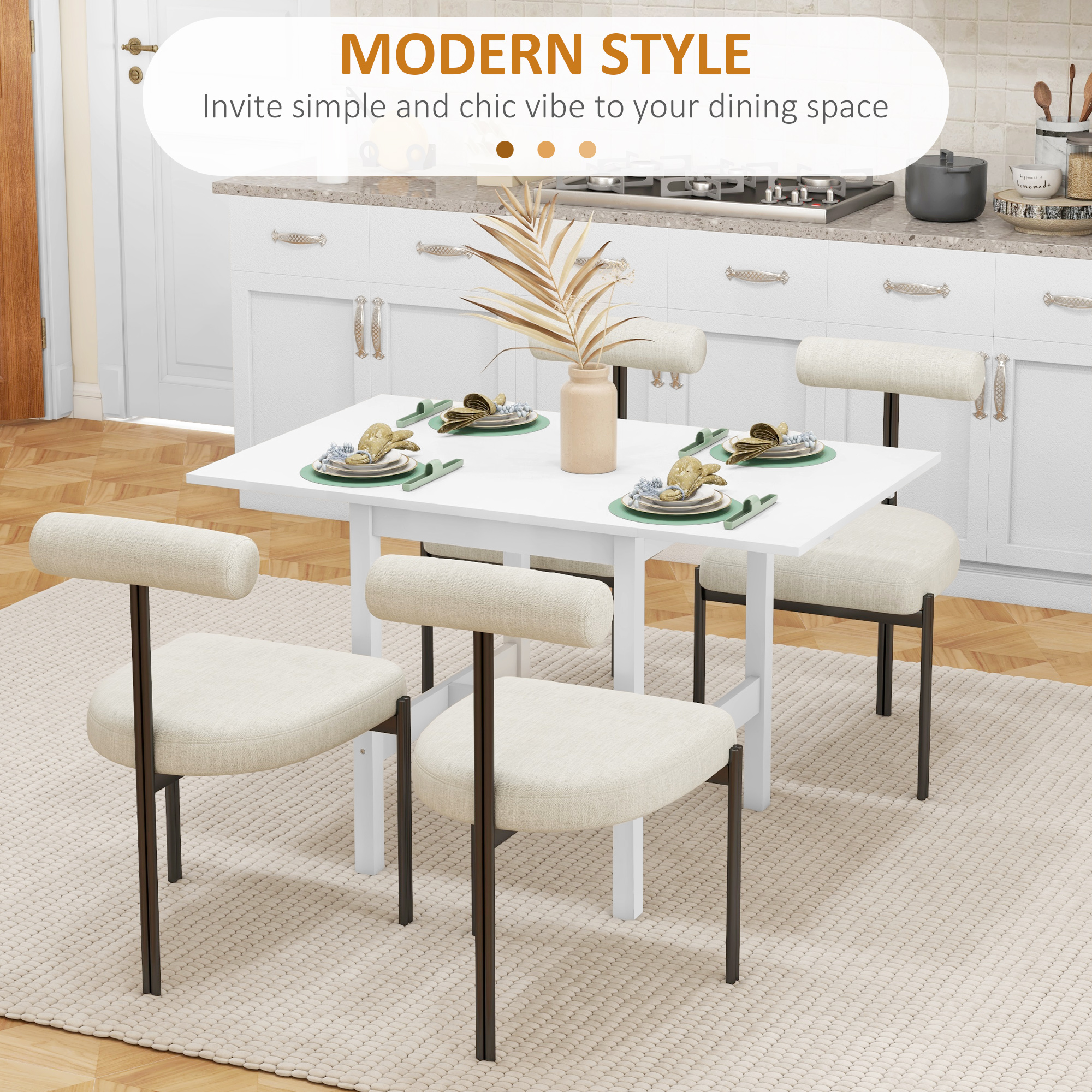 HOMCOM Foldable Wood Kitchen Table with Drop Leaf, White | Aosom Canada