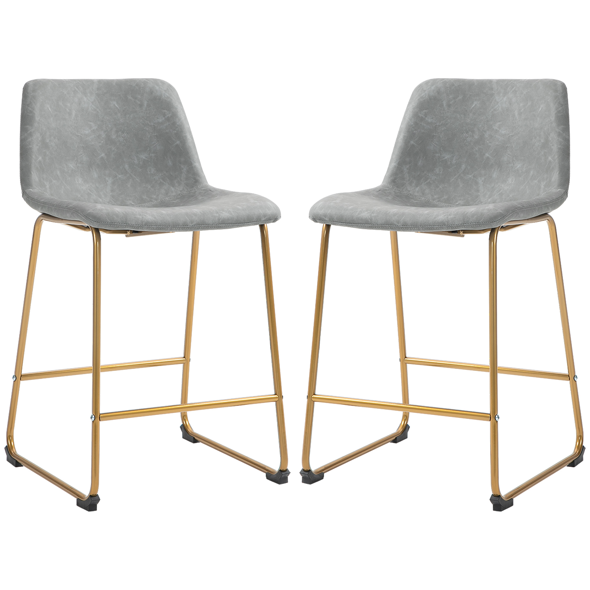 HOMCOM Counter Height Stools Set of 2, PU Leather Upholstered Stools ...