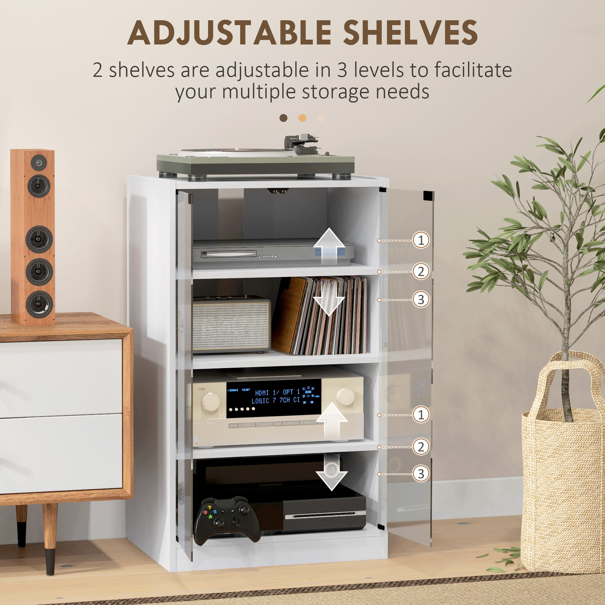 HOMCOM 5-Tier Media Cabinet, Media Stand with Adjustable Shelves ...