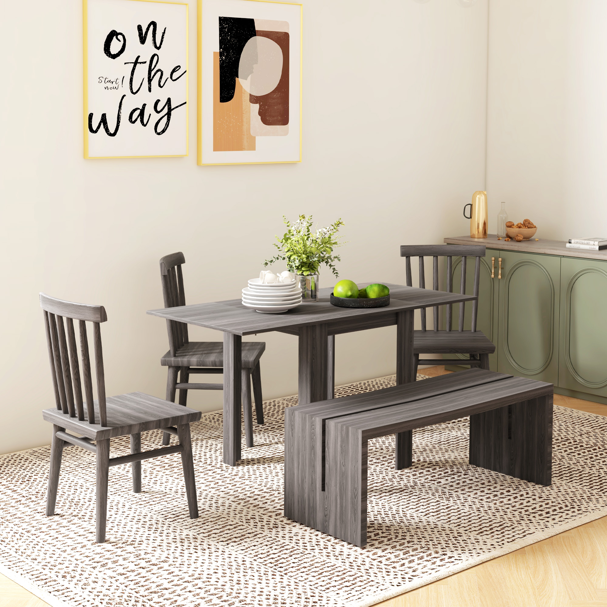 HOMCOM Folding Dining Table, Extendable Kitchen Table for Small Space ...