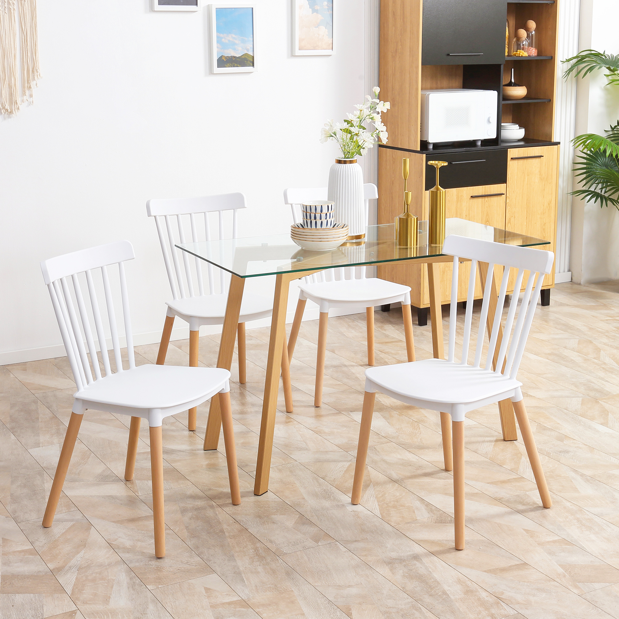 HOMCOM Dining Chairs Set of 4, Modern Kitchen Chair with Slatted Back ...