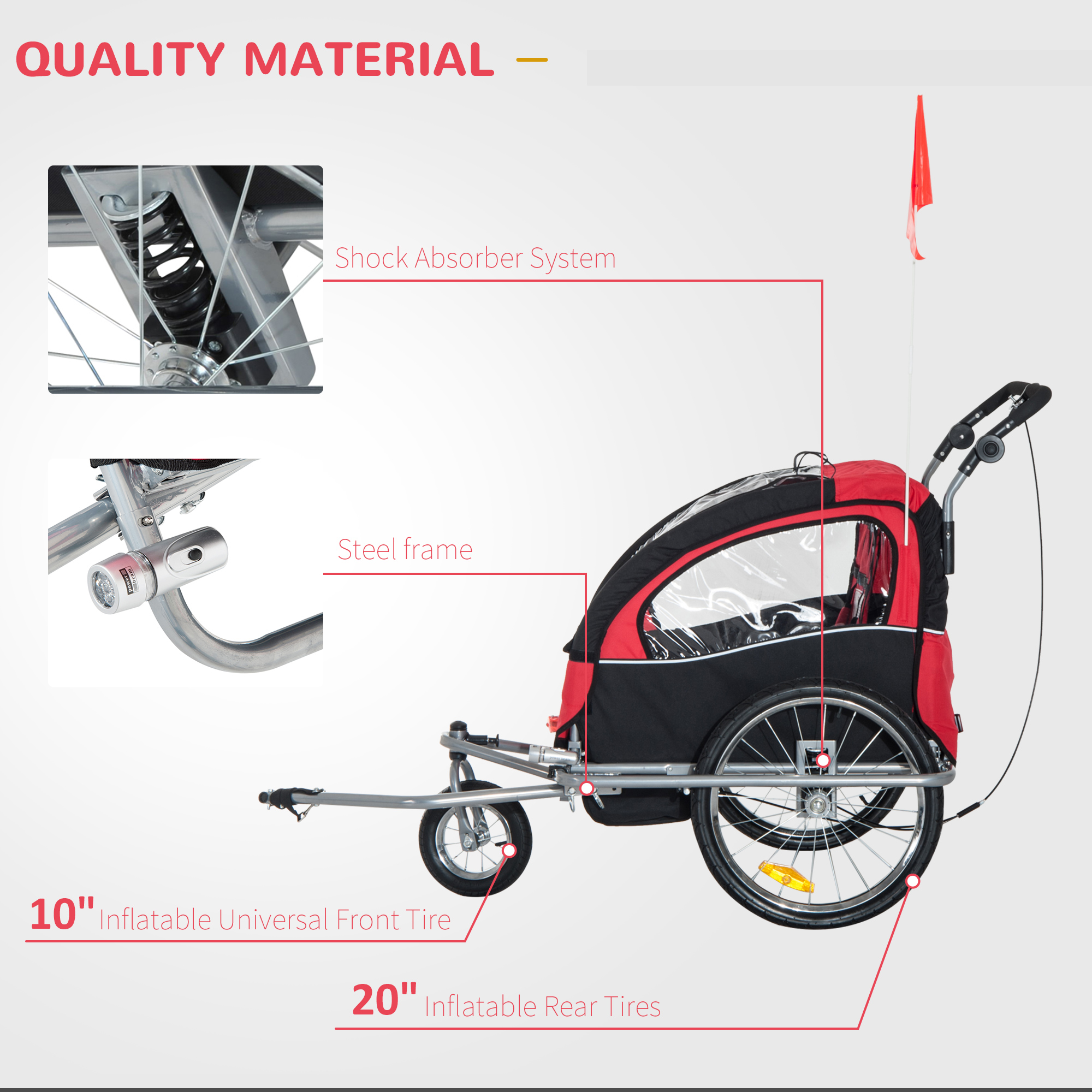 Aosom Elite Double Child Two-Wheel Bicycle Trailer with 2 Safety ...