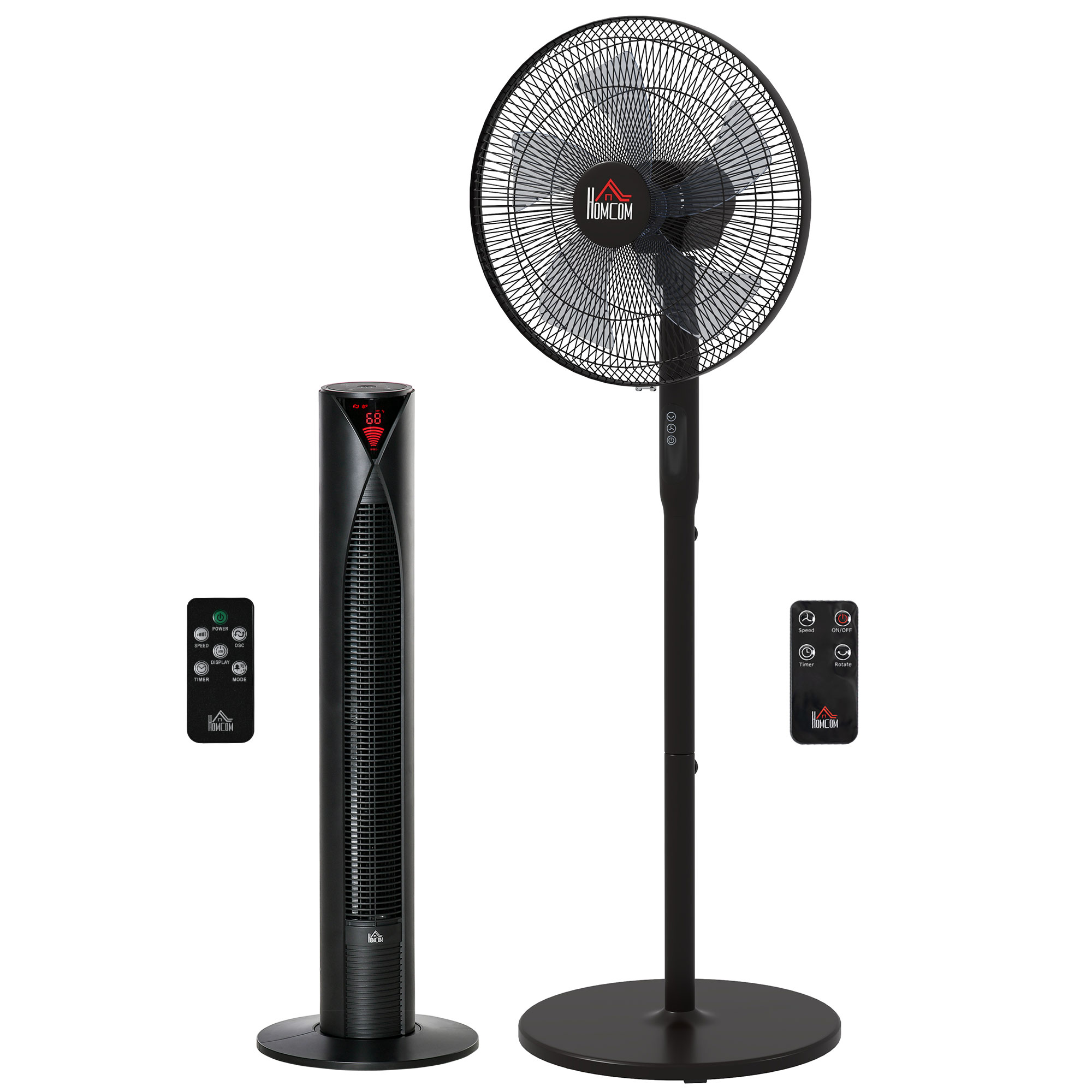 HOMCOM Tower Fan and 16" Pedestal Fan Set, with Remote Control, Height ...