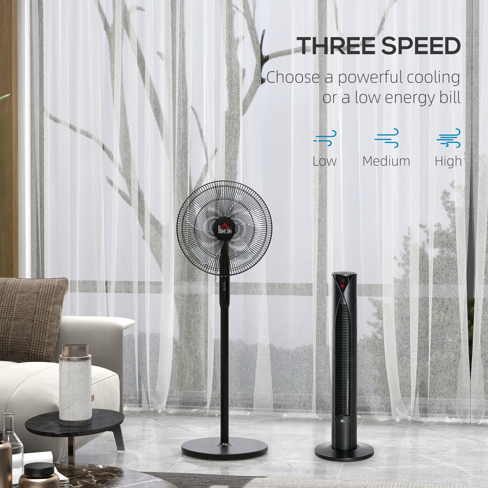HOMCOM Tower Fan and 16" Pedestal Fan Set, with Remote Control, Height ...