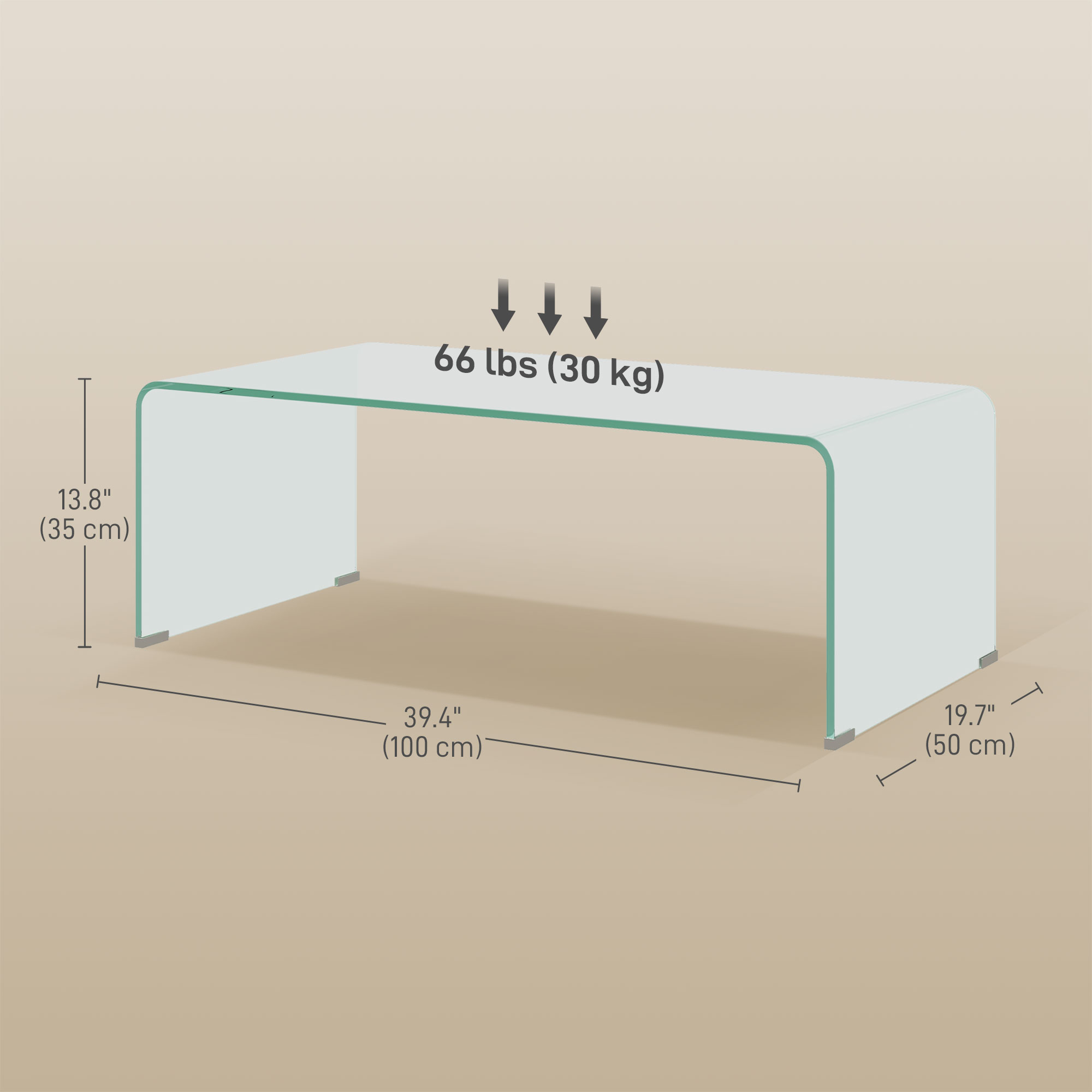 HOMCOM Glass Coffee Table, Clear Coffee Tables for Living Room, Modern ...