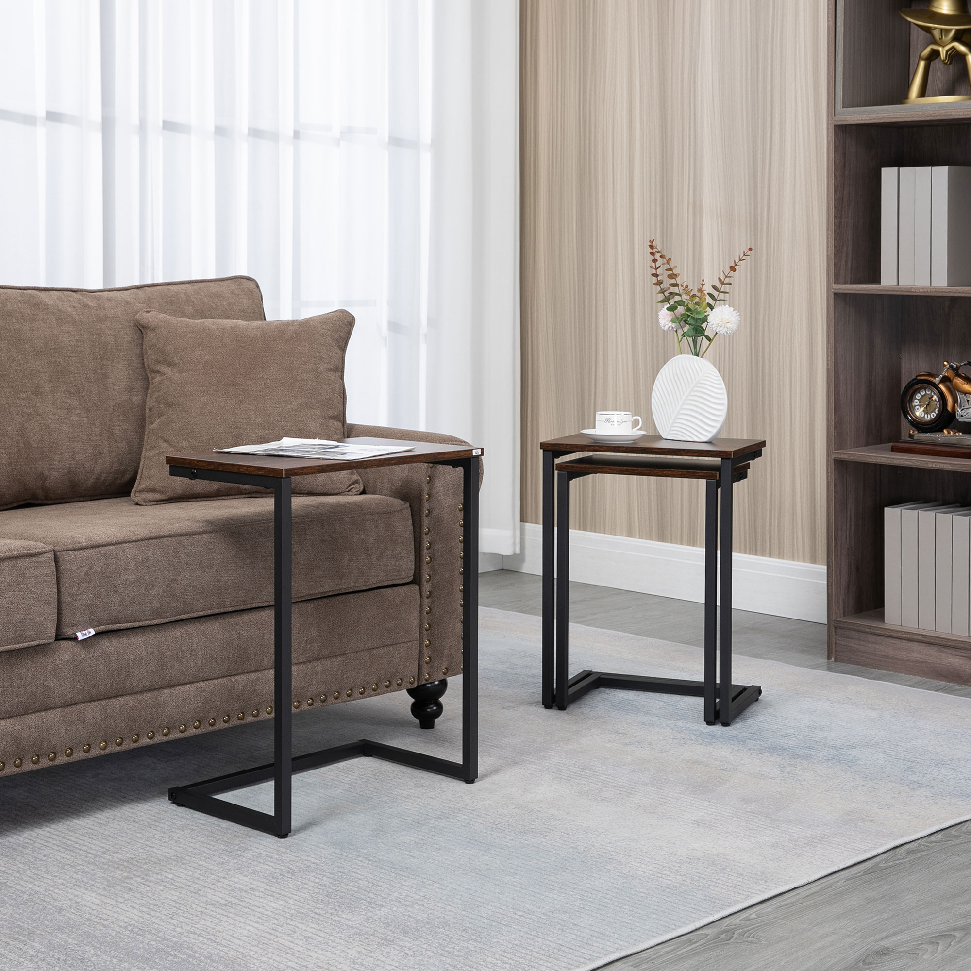 HOMCOM Nesting End Tables Set of 3, C-Shaped Snack Side Table with ...