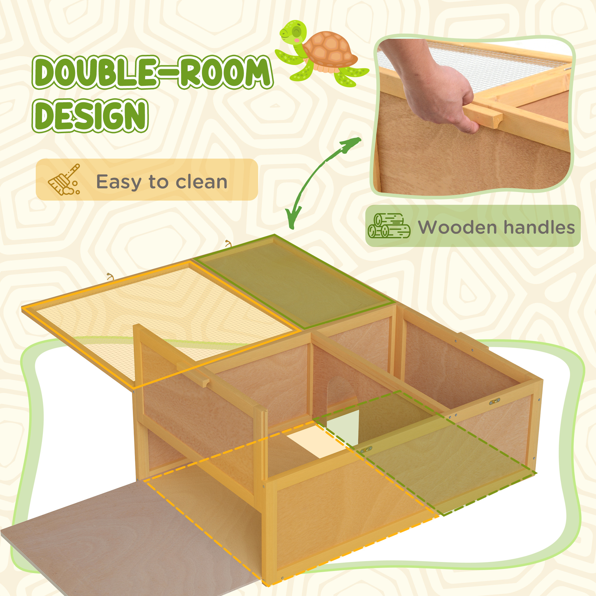 PawHut Wooden Tortoise Enclosure with Two Room Design, for Indoor Use ...
