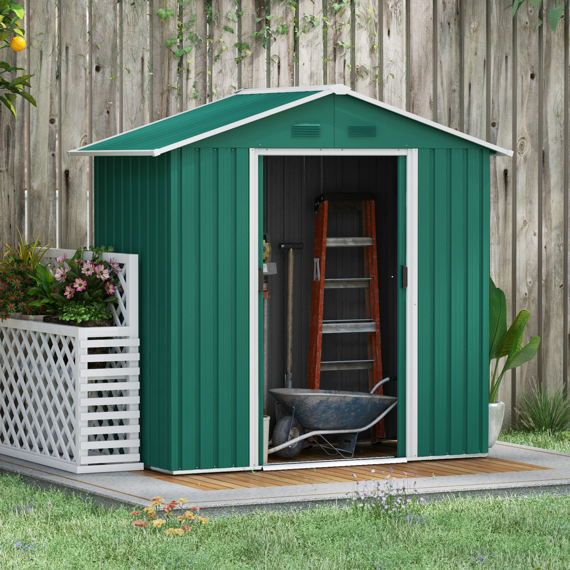 Outsunny 6.5x3.5ft Metal Garden Storage Shed for Outdoor Tool Storage ...