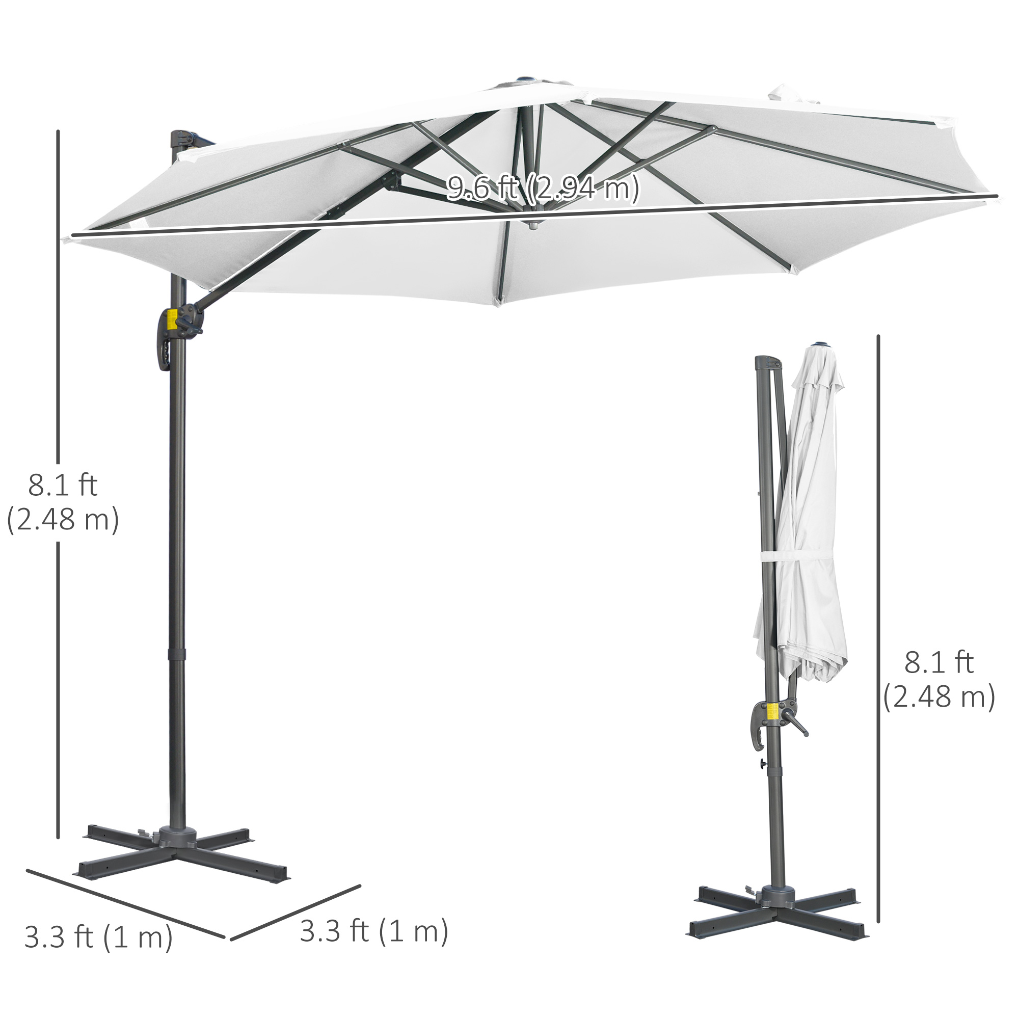 Outsunny 9.6' Cantilever Patio Umbrella Outdoor Hanging Offset Umbrella ...