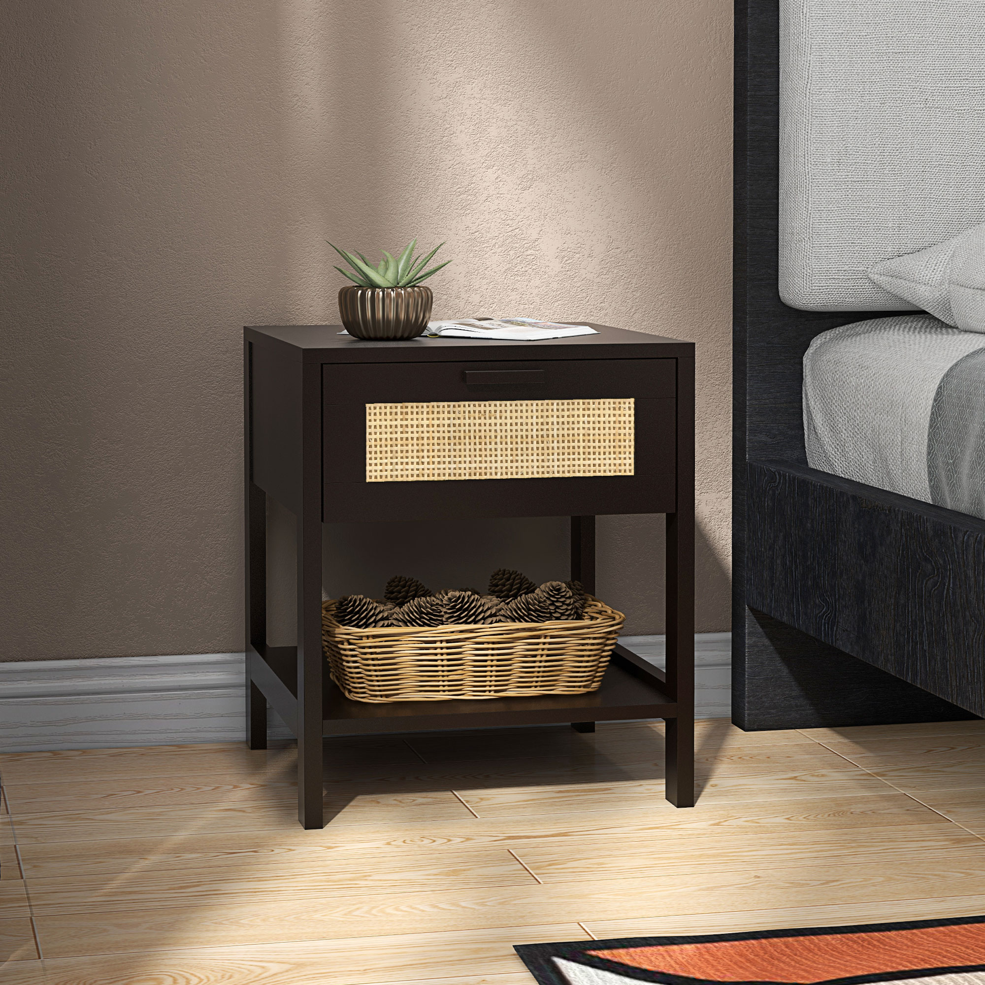 HOMCOM Modern Bedside Table, Accent Nightstand with Drawer and Open ...