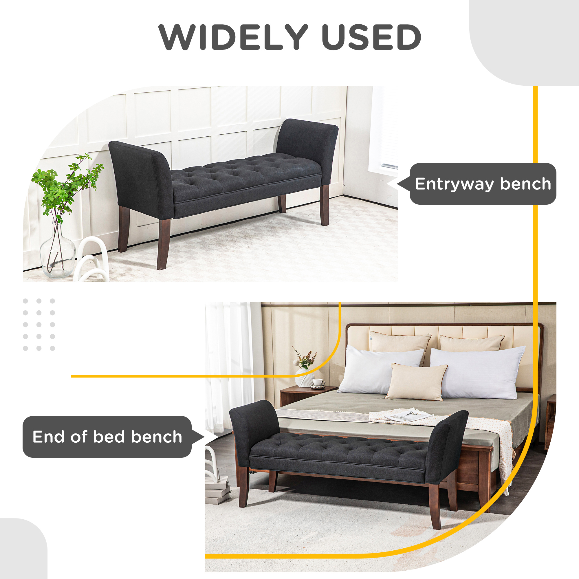 HOMCOM Upholstered Bedroom Entryway Bench with Button Tufted Design ...
