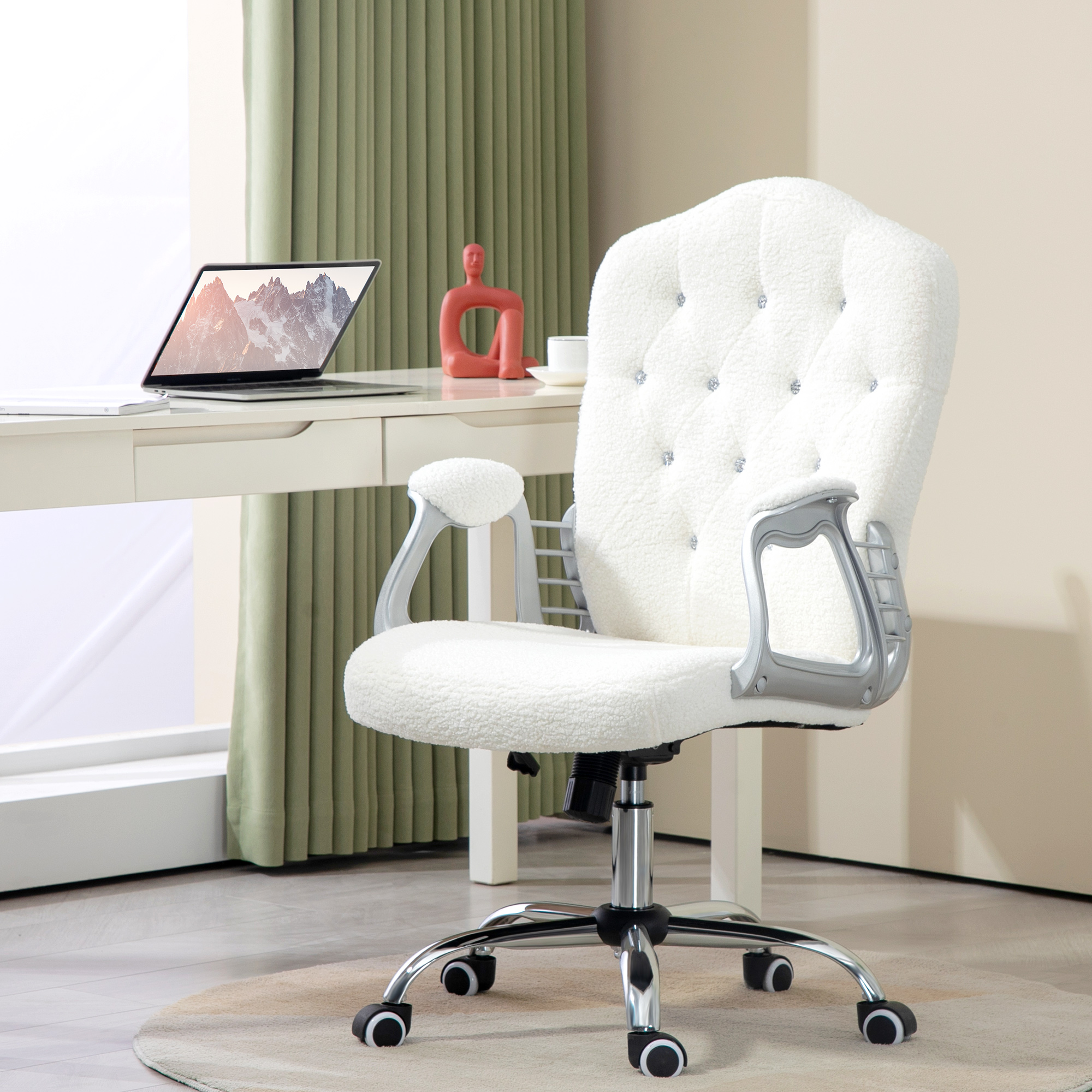 Vinsetto Velvet Computer Chair, Button Tufted Desk Chair with Swivel ...