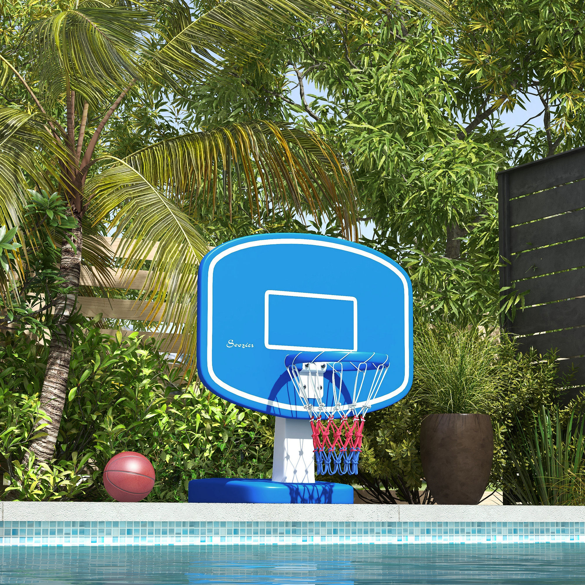 Soozier 2-in-1 Pool Basketball Hoop Poolside & Volleyball Set, Portable ...