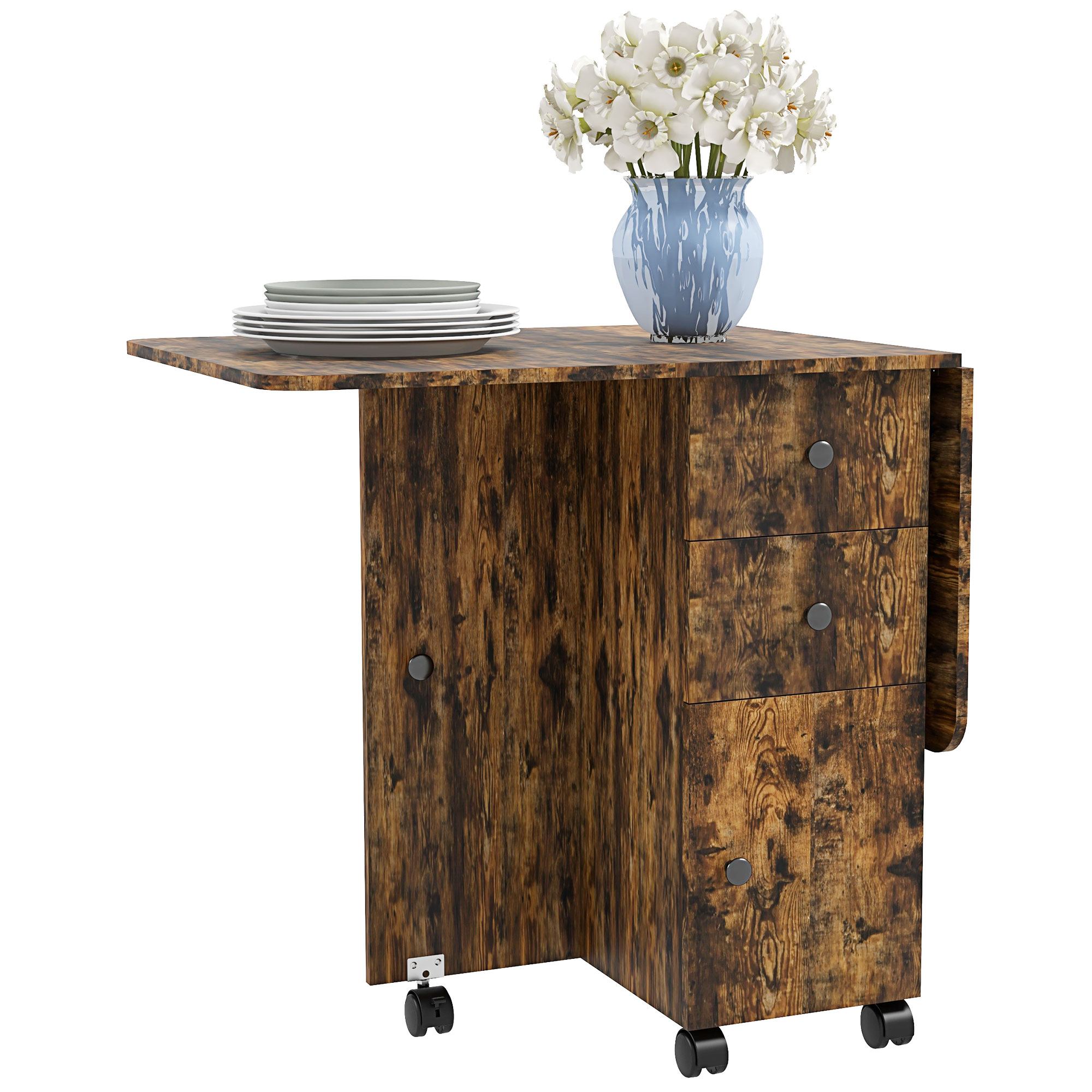 HOMCOM Drop Leaf Dining Table, Mobile Folding Table on Wheels with ...