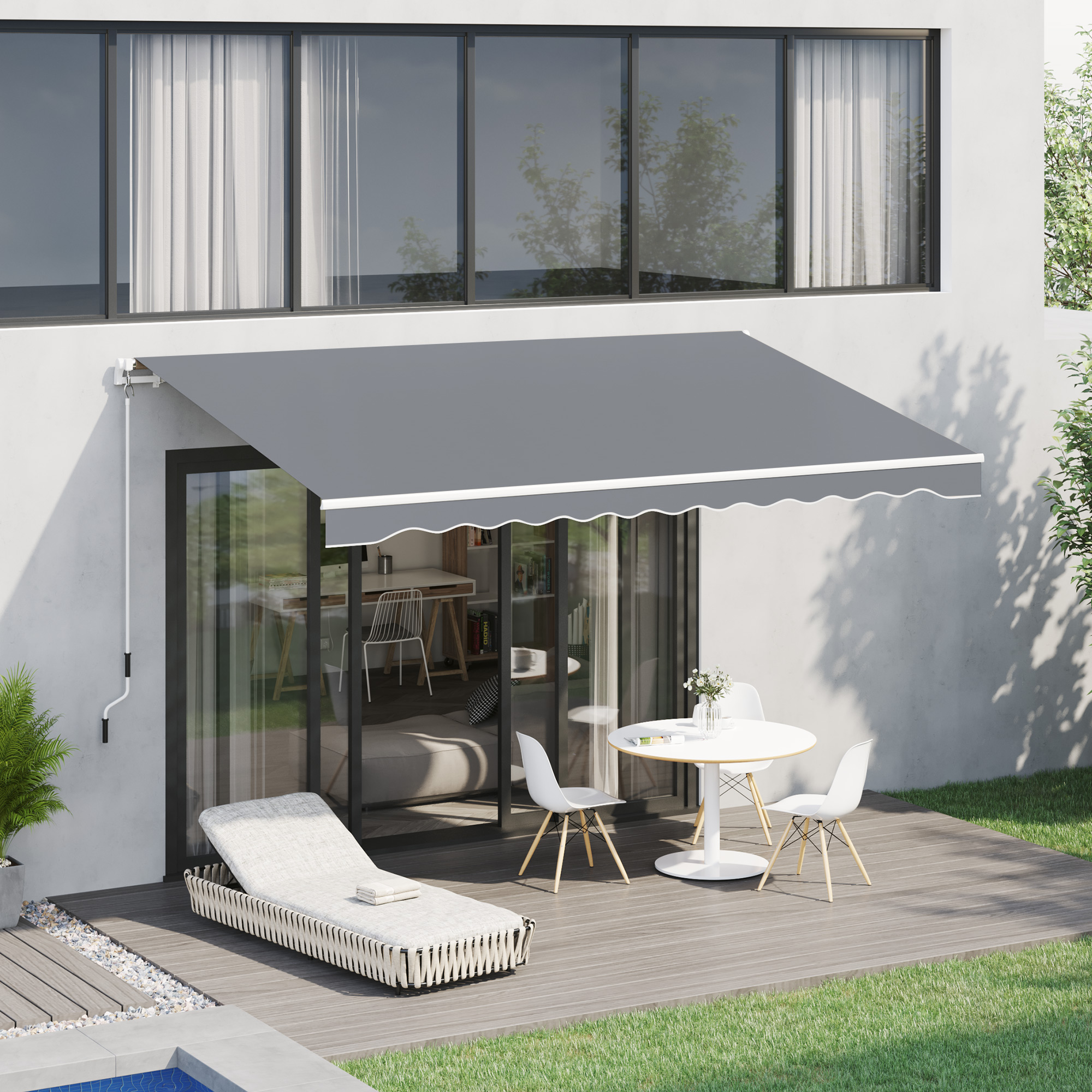Outsunny 13x8 Retractable Patio Awning Manual Grey | Aosom Canada