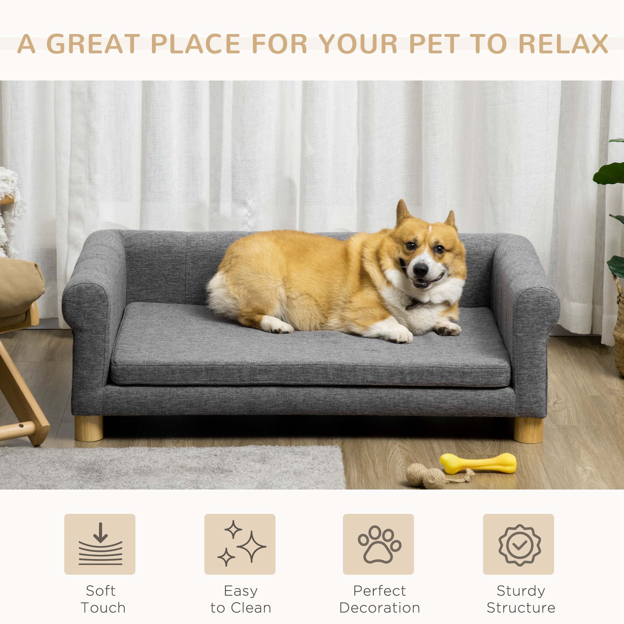 PawHut Medium Large Dog Couch Bed, Pet Sofa with Removable Seat Cushion ...