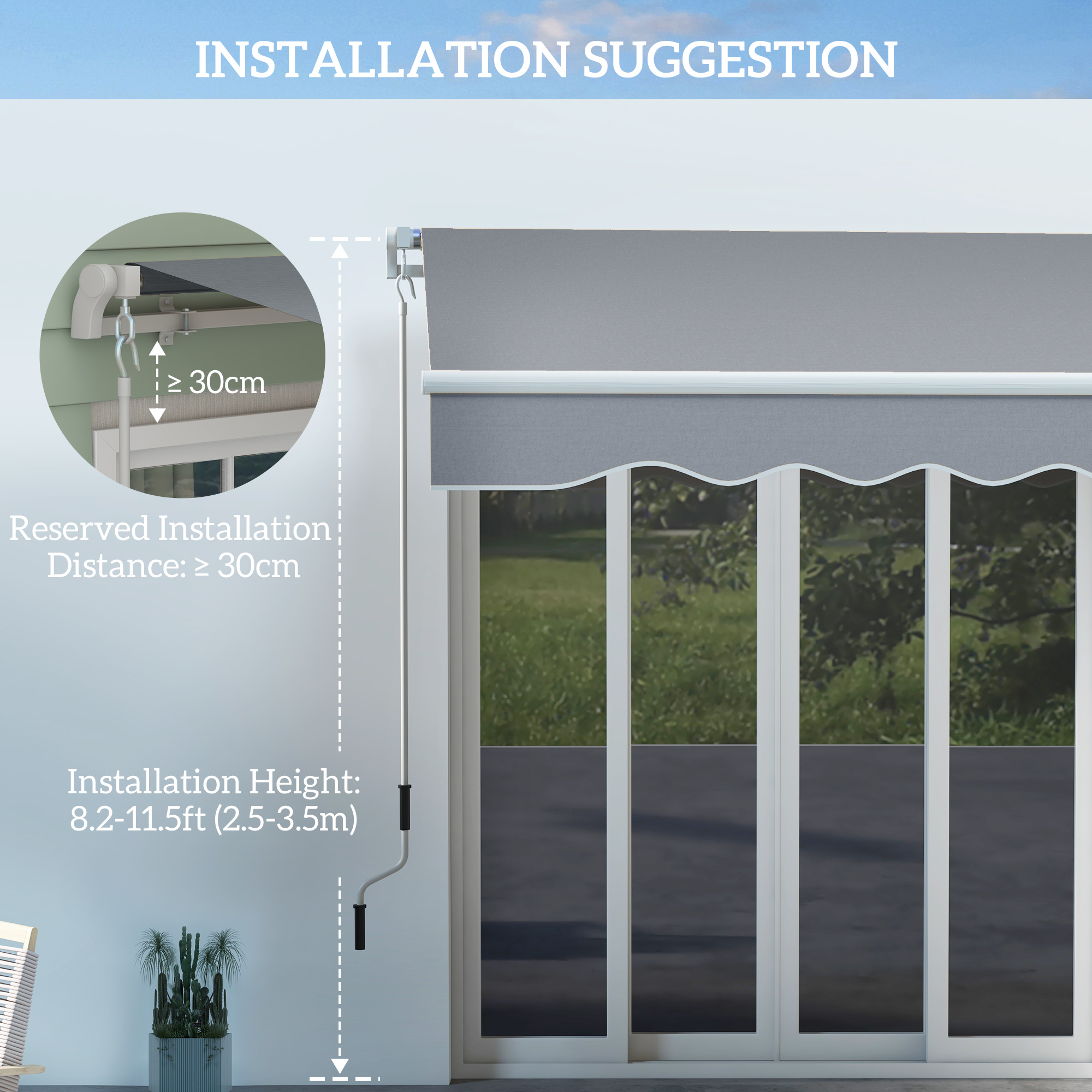 Outsunny 13x8 Retractable Patio Awning Manual Grey | Aosom Canada