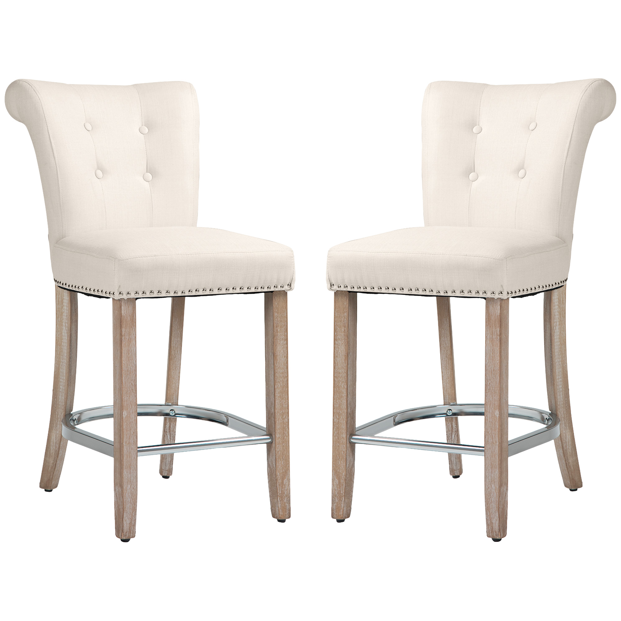 HOMCOM Bar Stools Set of 2, Upholstered Counter Height Stools with ...