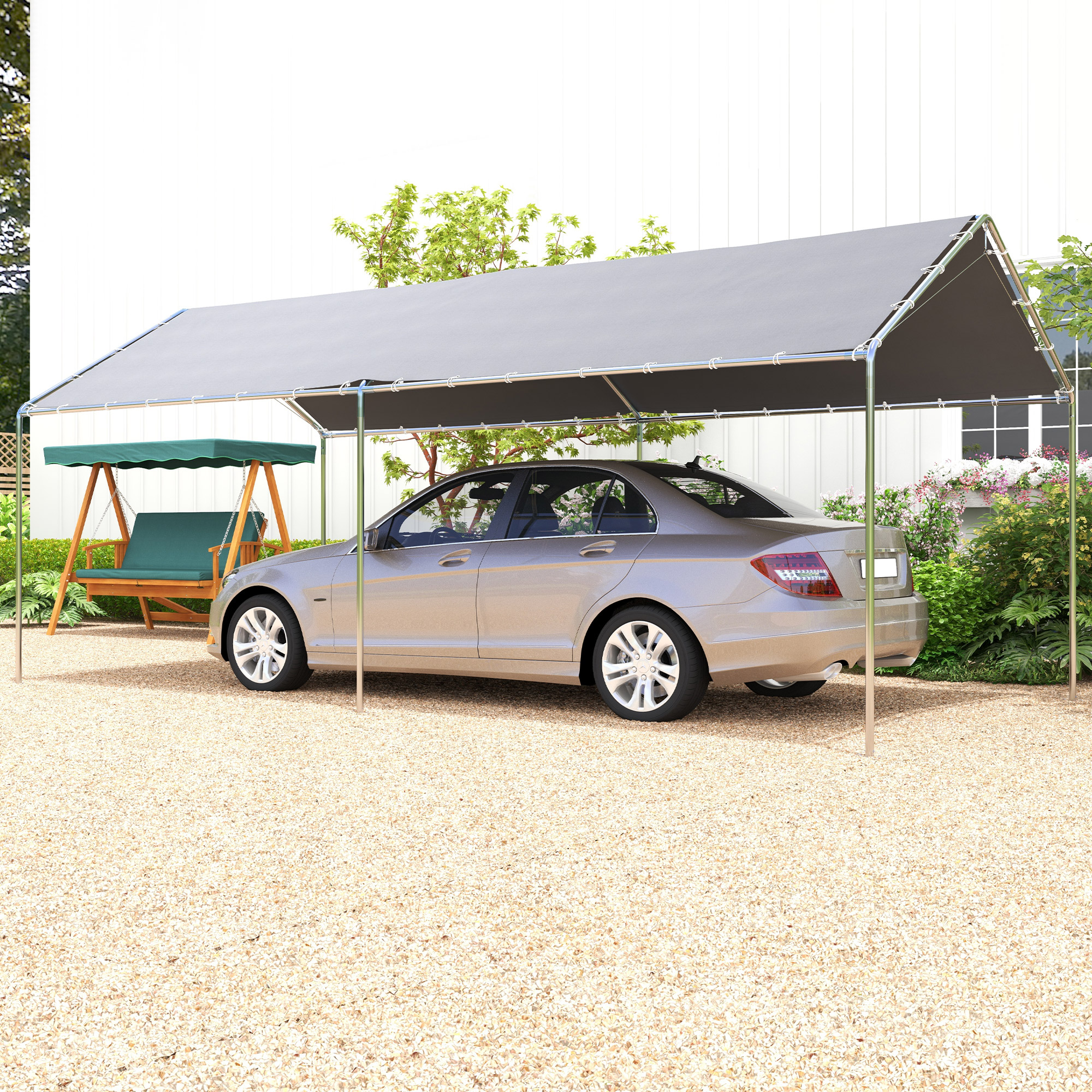 Outsunny 10'x20' Carport Heavy Duty Galvanized Car Canopy with Included ...
