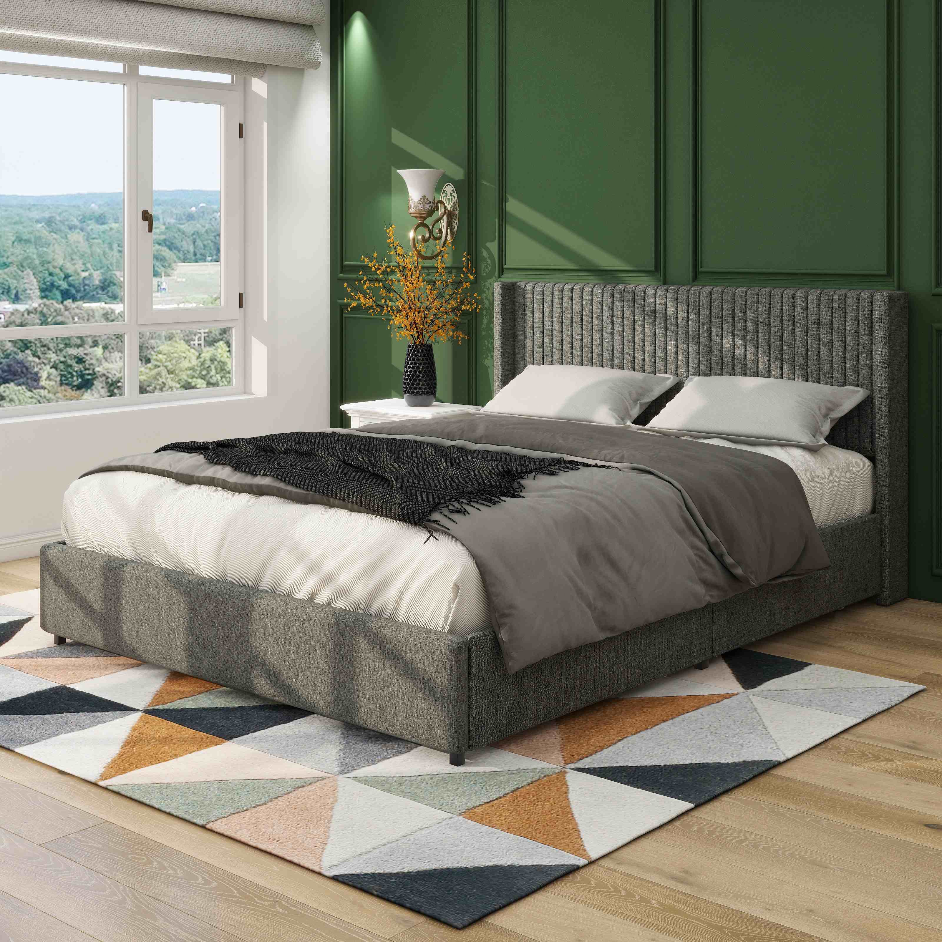 Reinaldo studded winged upholstered storage platform bed store