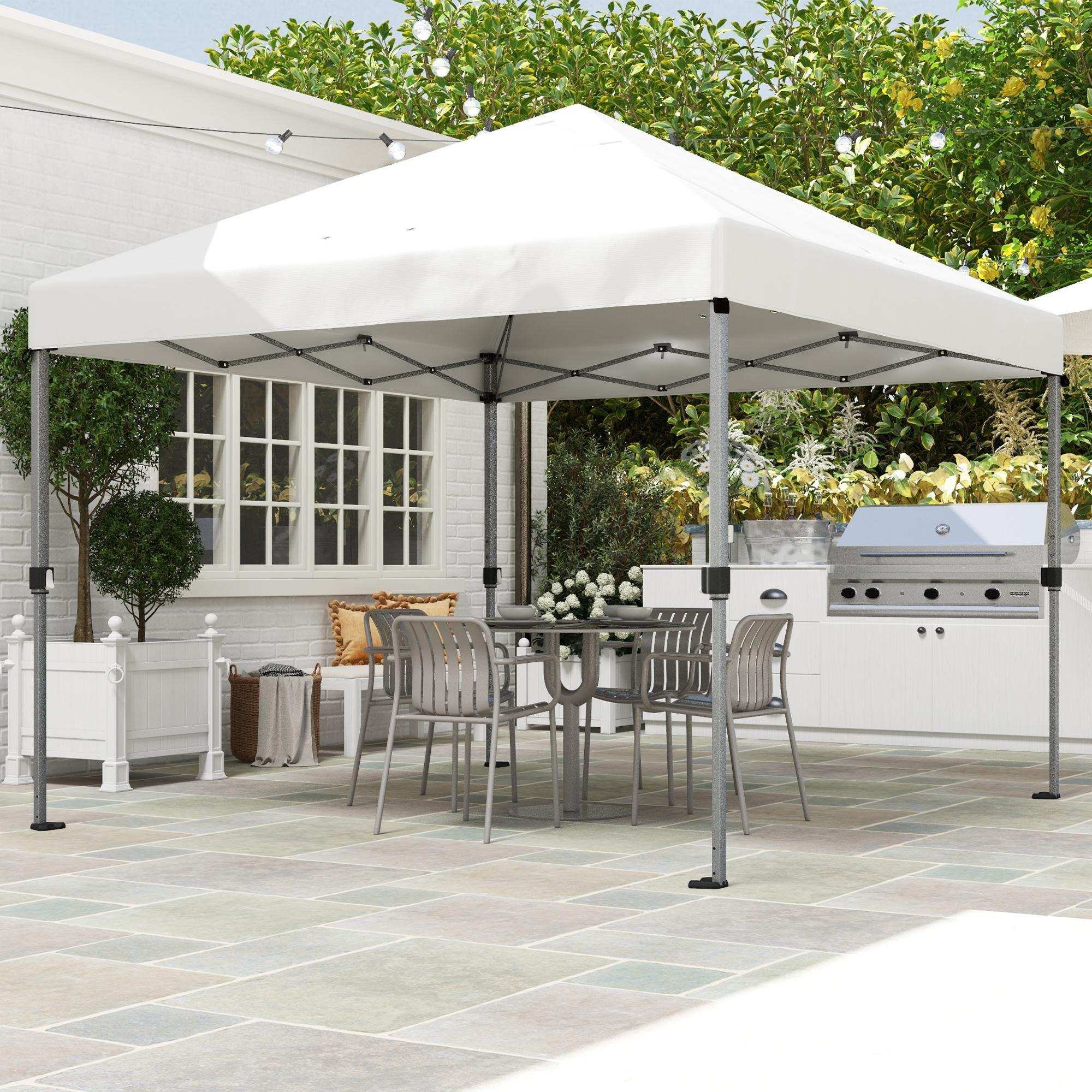 Outsunny 10x10FT Pop Up Canopy with 1-Button Push, Wheeled Bag, Stakes ...