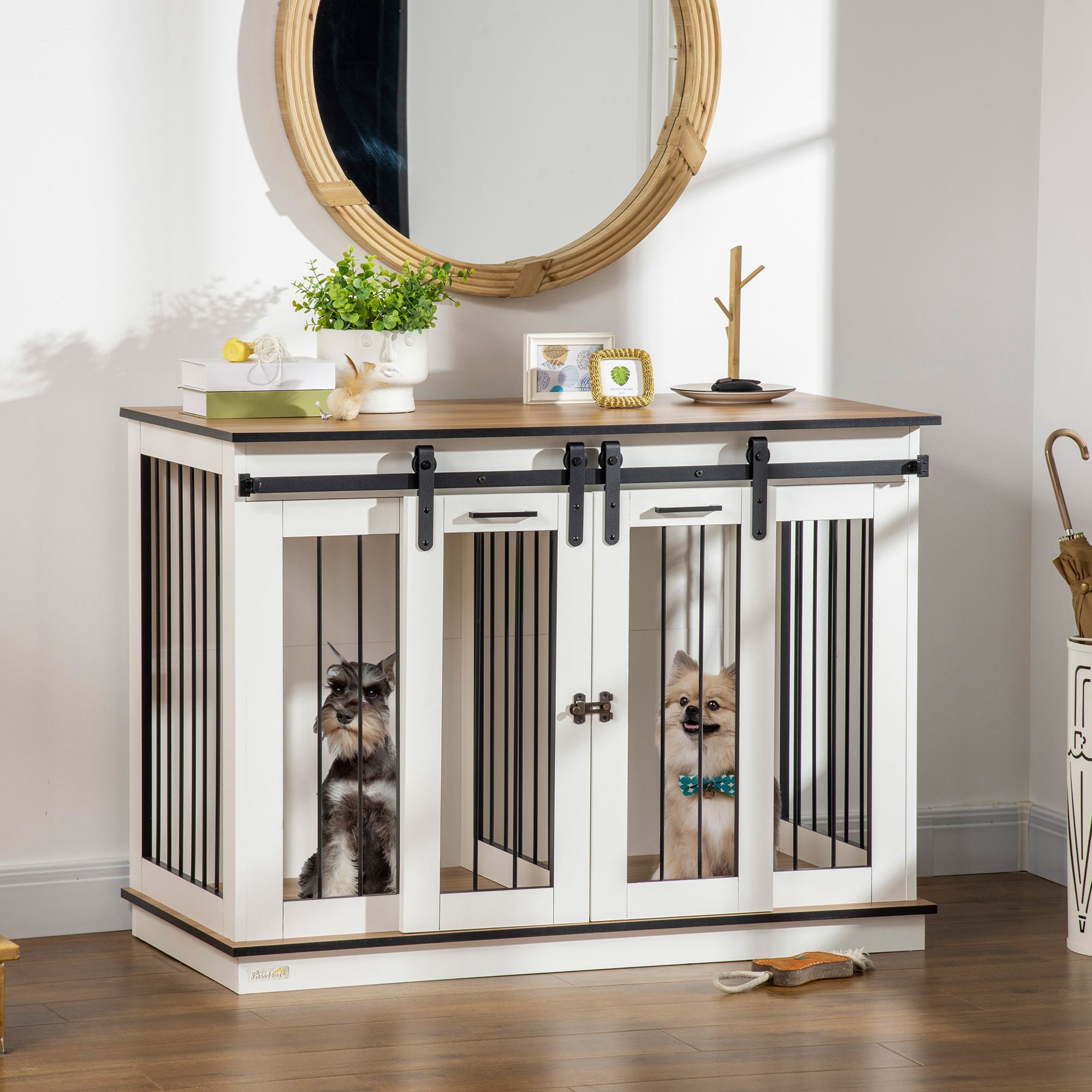 PawHut Dog Crate Furniture with Divider Panel, Wooden Dog Kennel TV ...