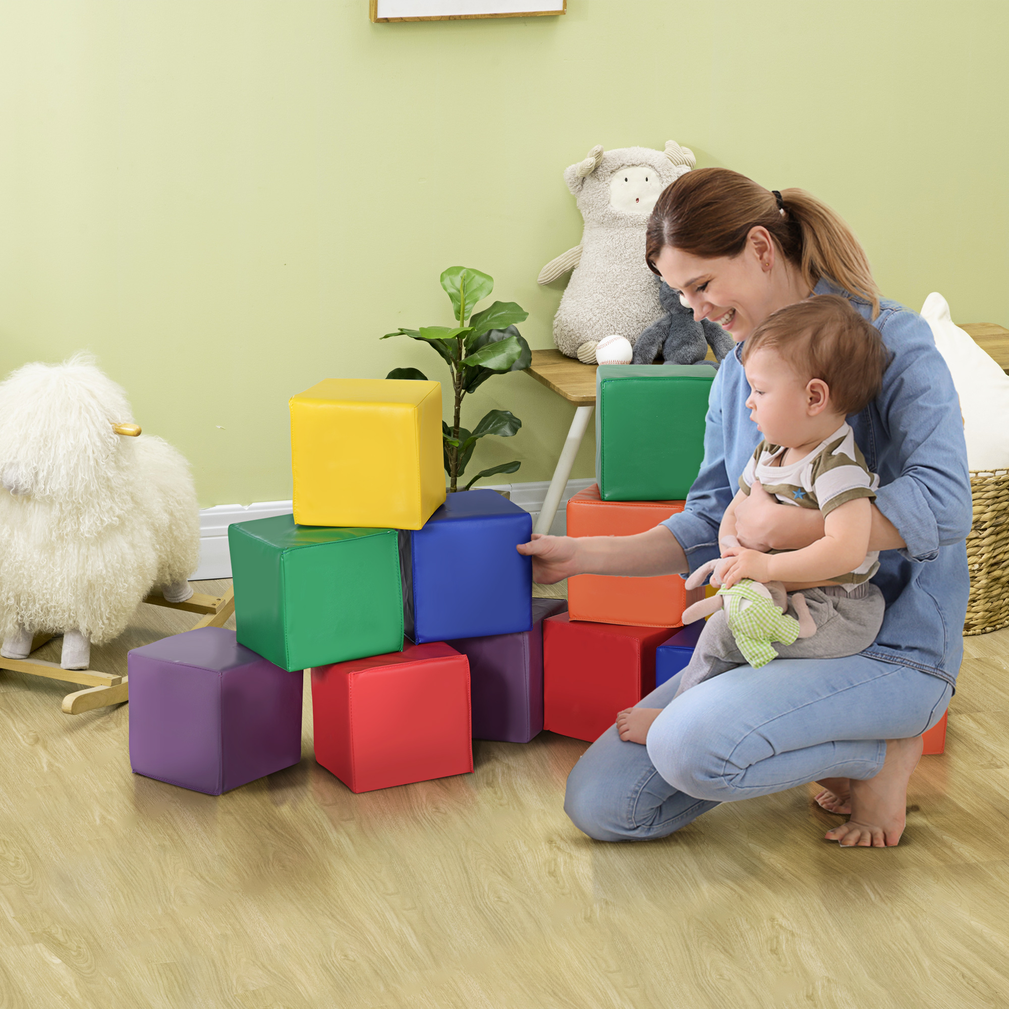 Soozier 12 Piece Soft Play Blocks Soft Foam Toy Building and Stacking ...