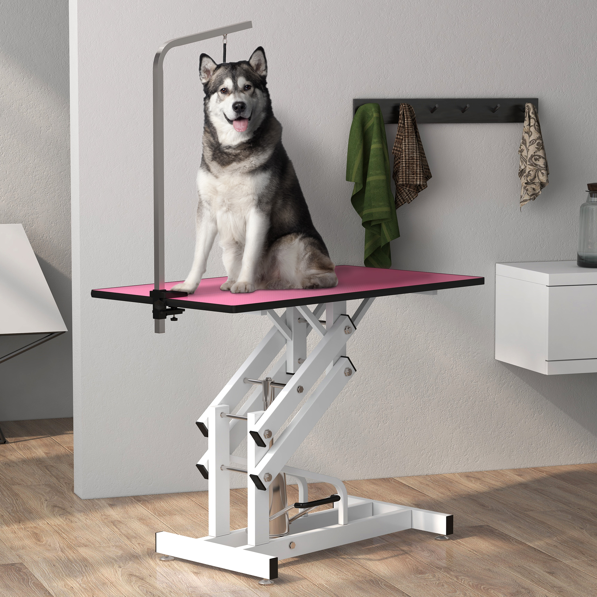 PawHut Pet Grooming Table, Height Adjustable Dog Grooming Table with ...