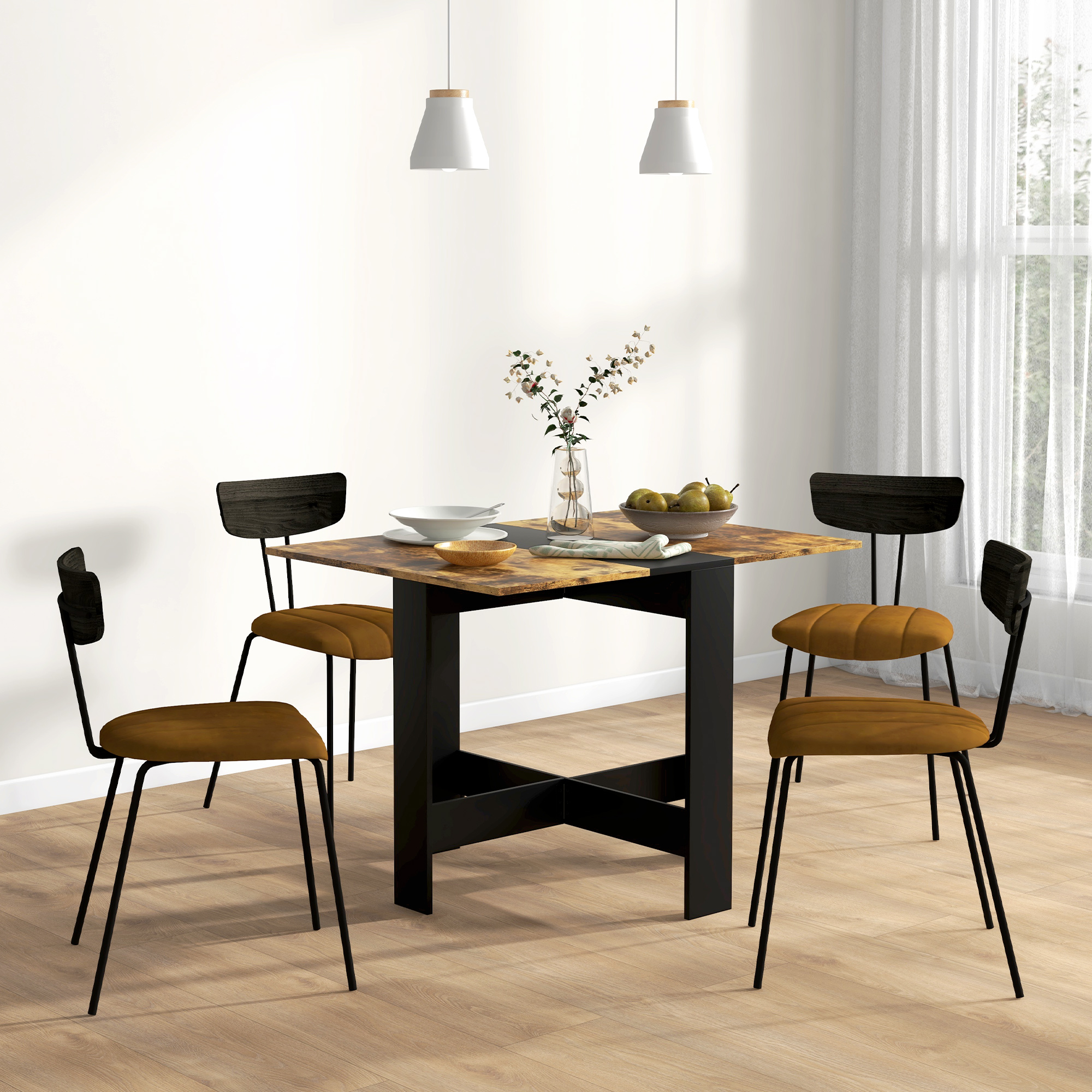 HOMCOM Drop Leaf Dining Table Wood Folding Table Multi-Use Side Table ...