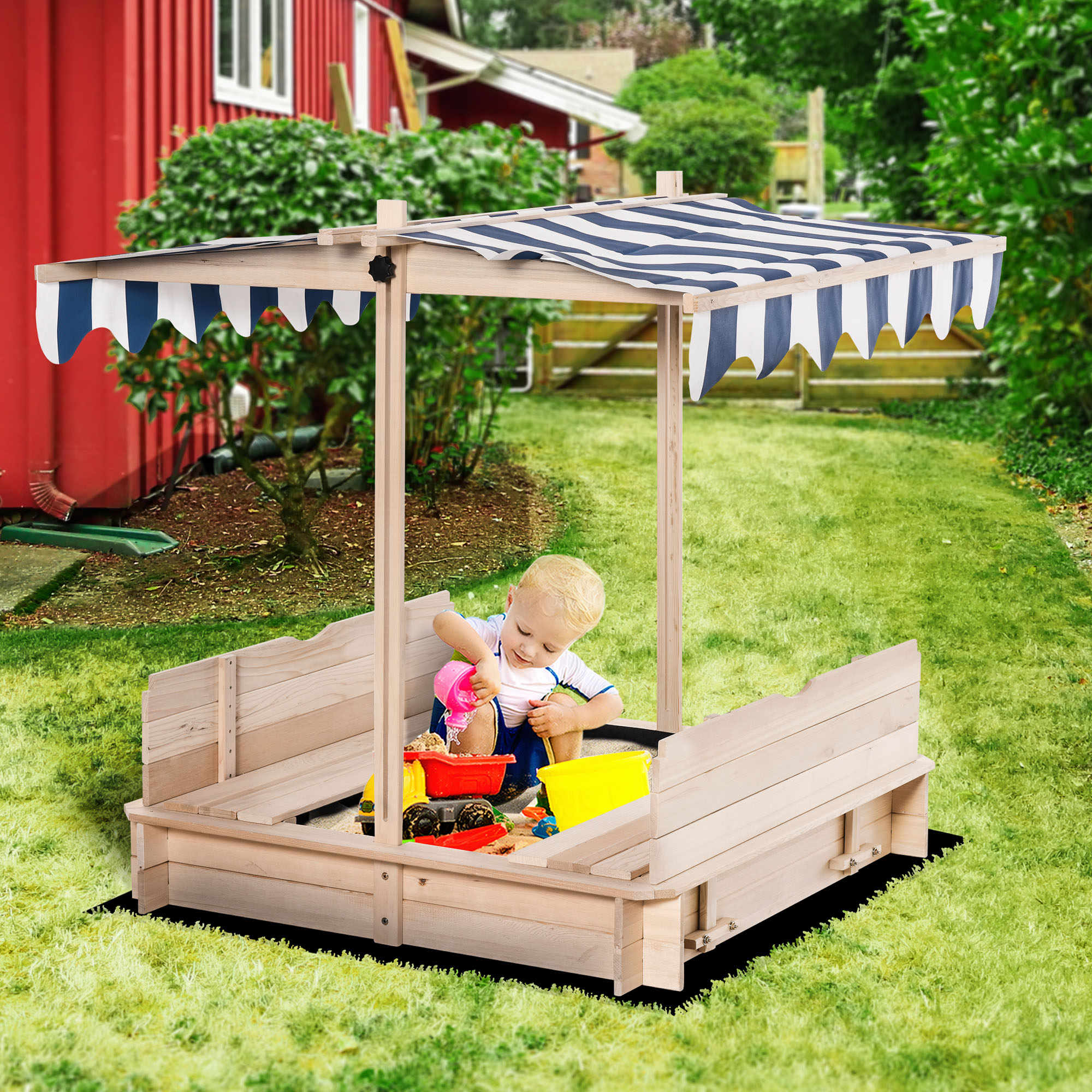 Outsunny Kids Wooden Sandbox Outdoor Backyard Playset Children Play ...