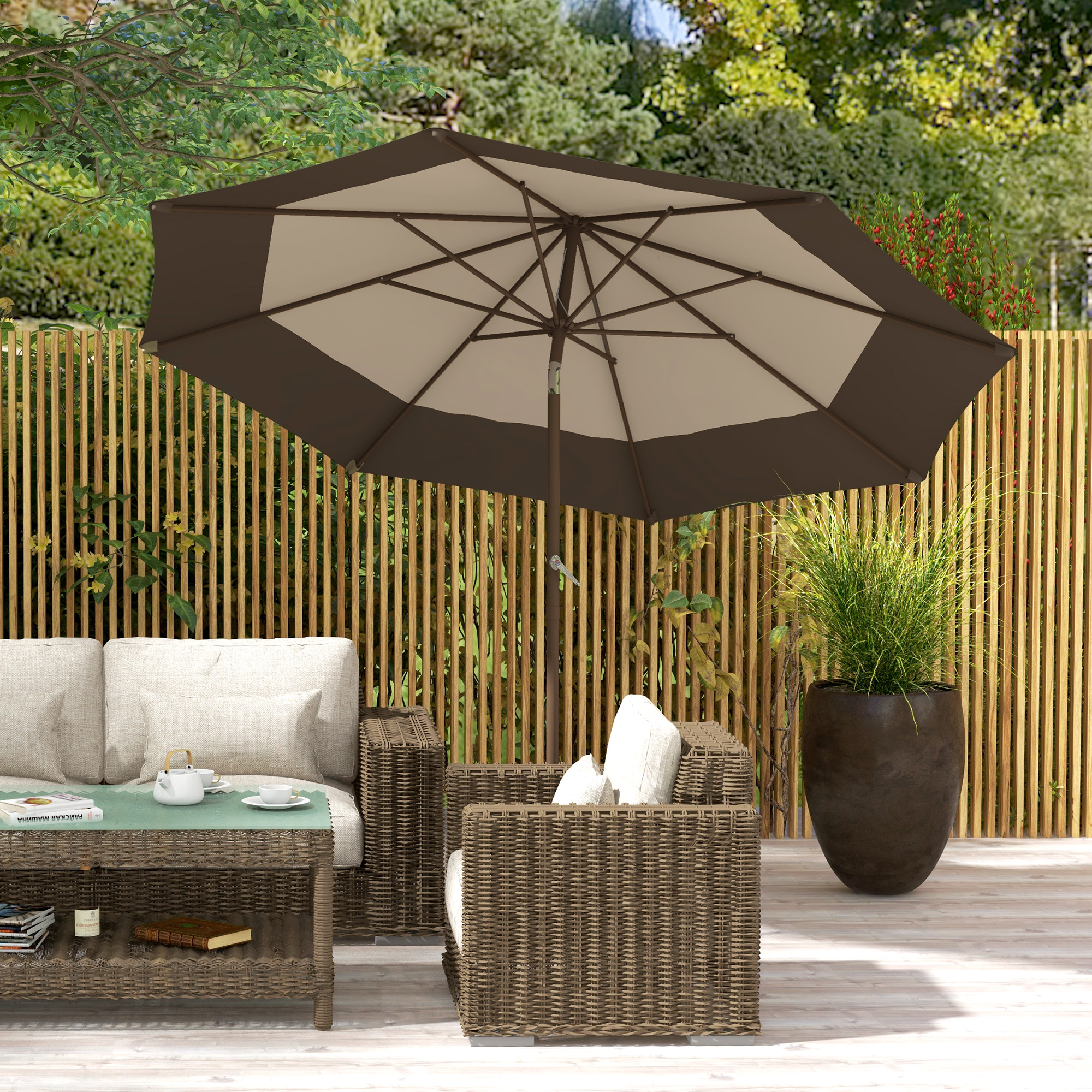 Outsunny 9 x 9 ft Outdoor Umbrella with Tilt, Patio Market Table ...