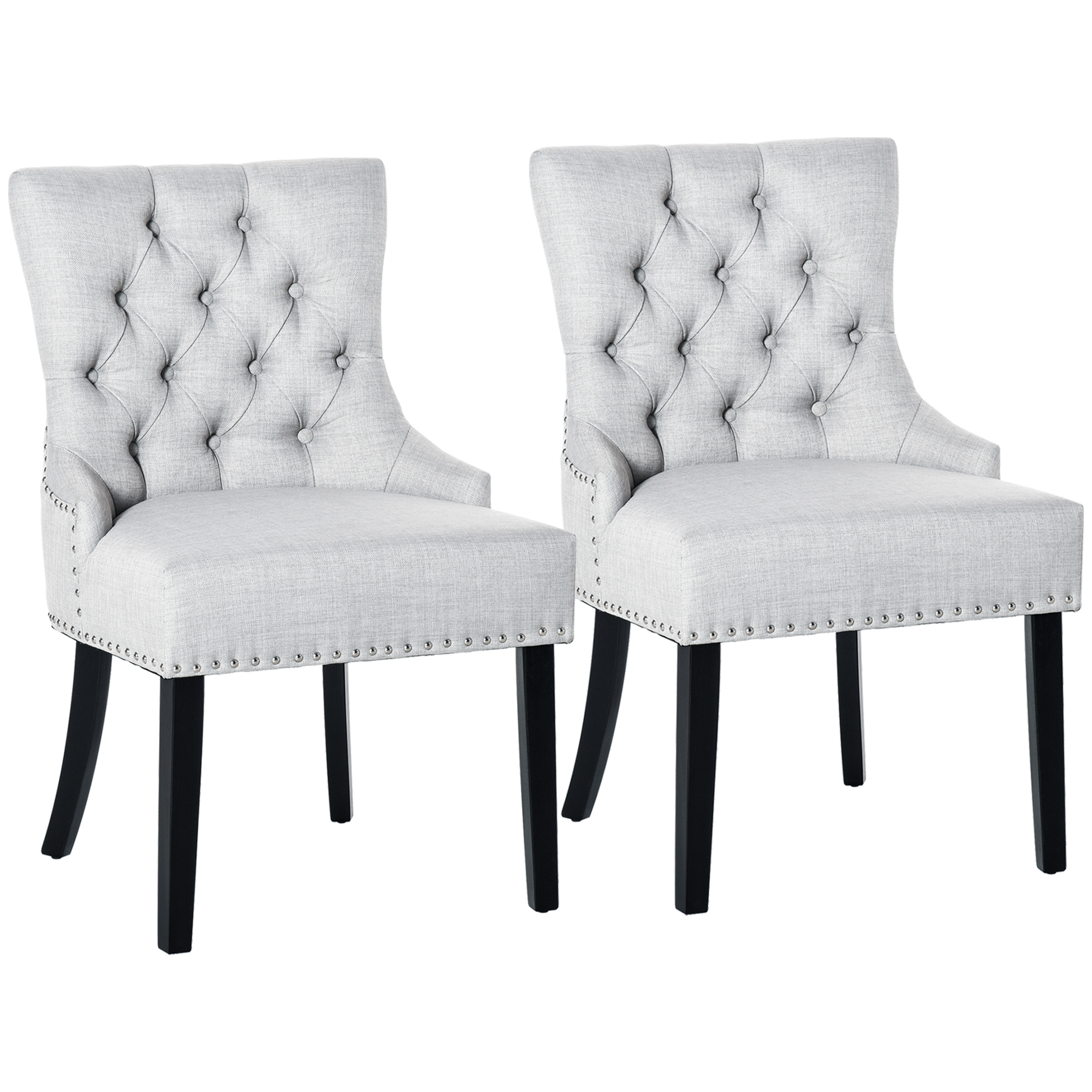 HOMCOM Swoop Air Linen Fabric Dining Chair Set of 2 with Nailhead Trim ...