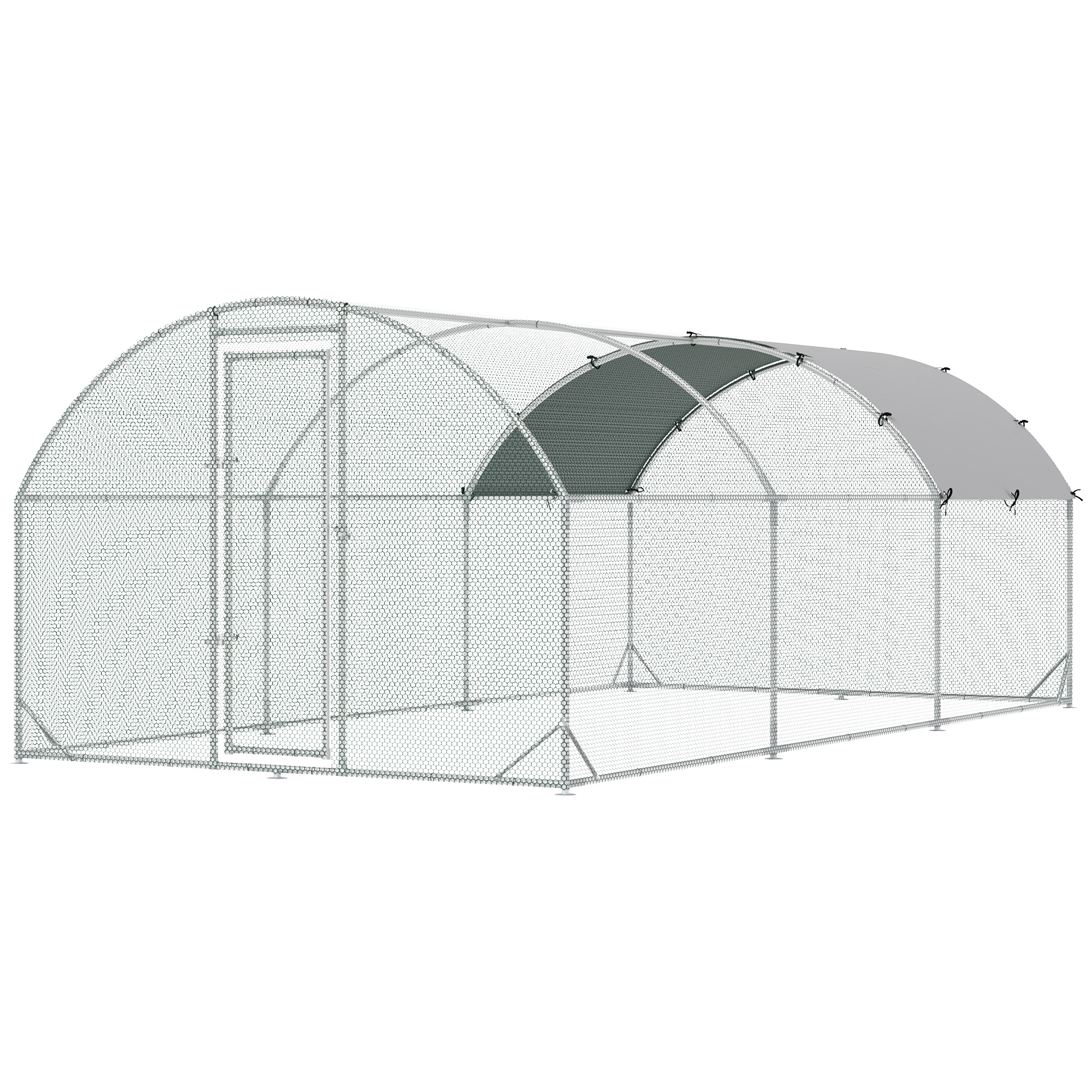 PawHut Galvanized Large Metal Chicken Coop Walk-in Enclosure Poultry ...