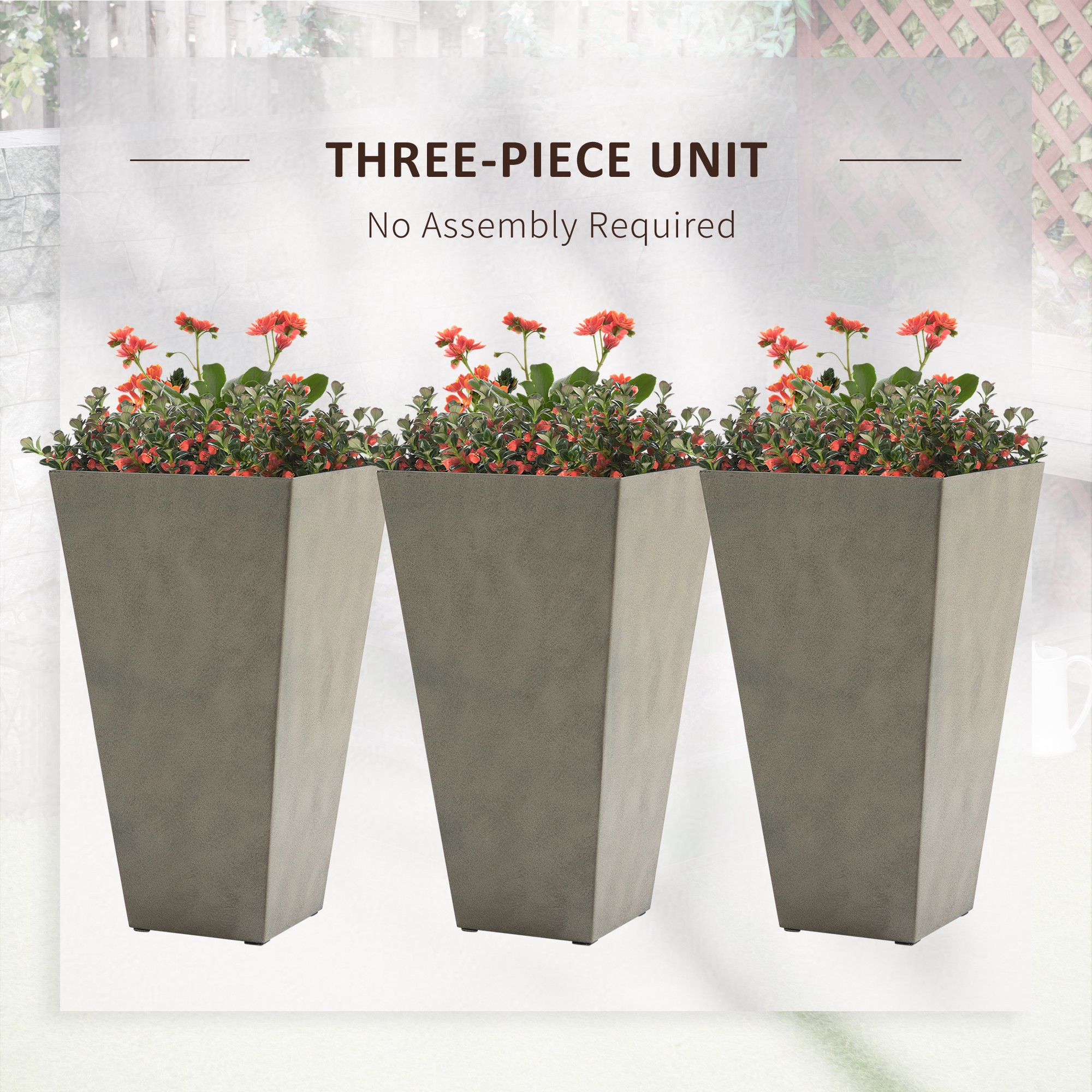 Outsunny Set of 3 28" Tall Plastic Planterswith Drainage Hole, — Planner 5D