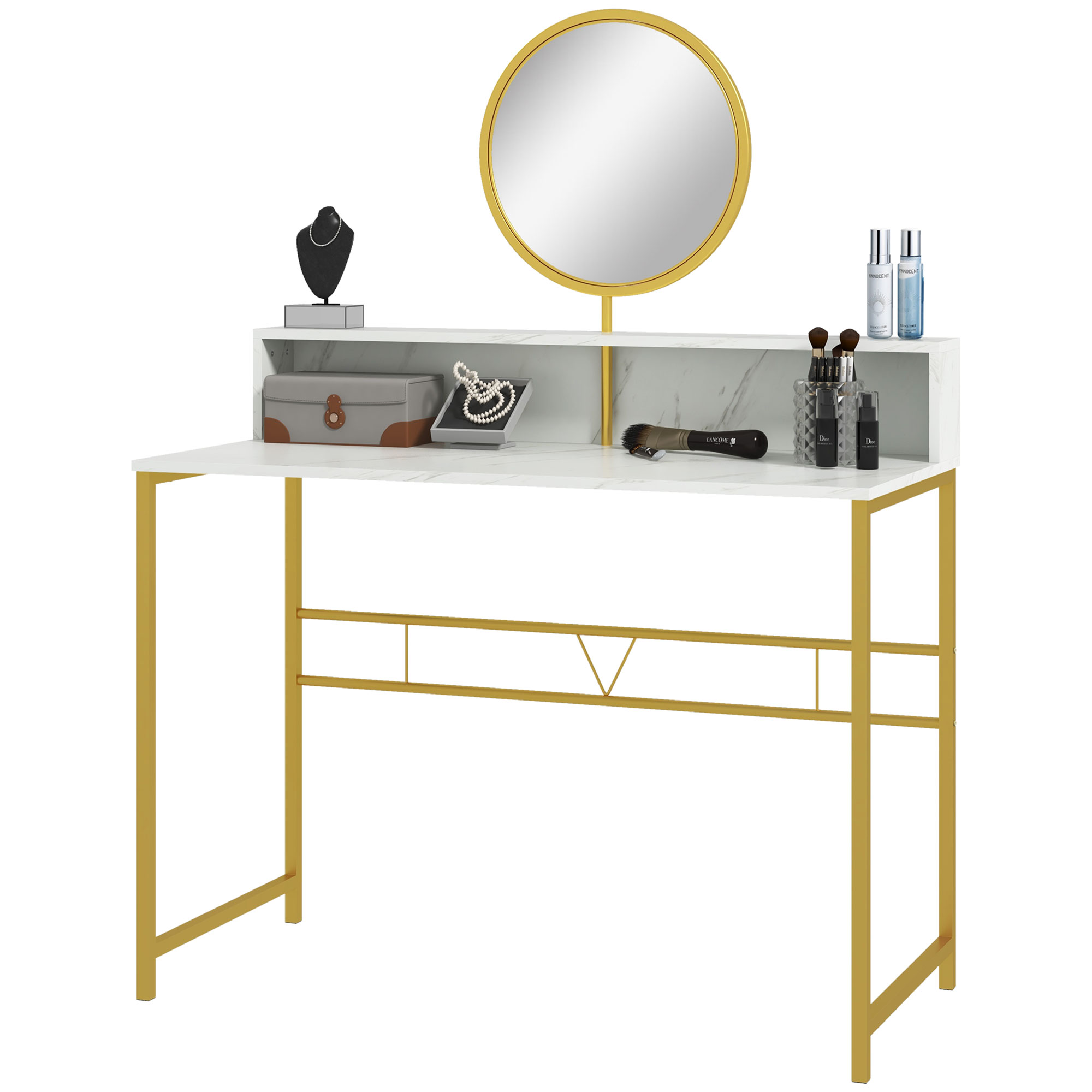 HOMCOM Makeup Vanity Table with Mirror and Storage White