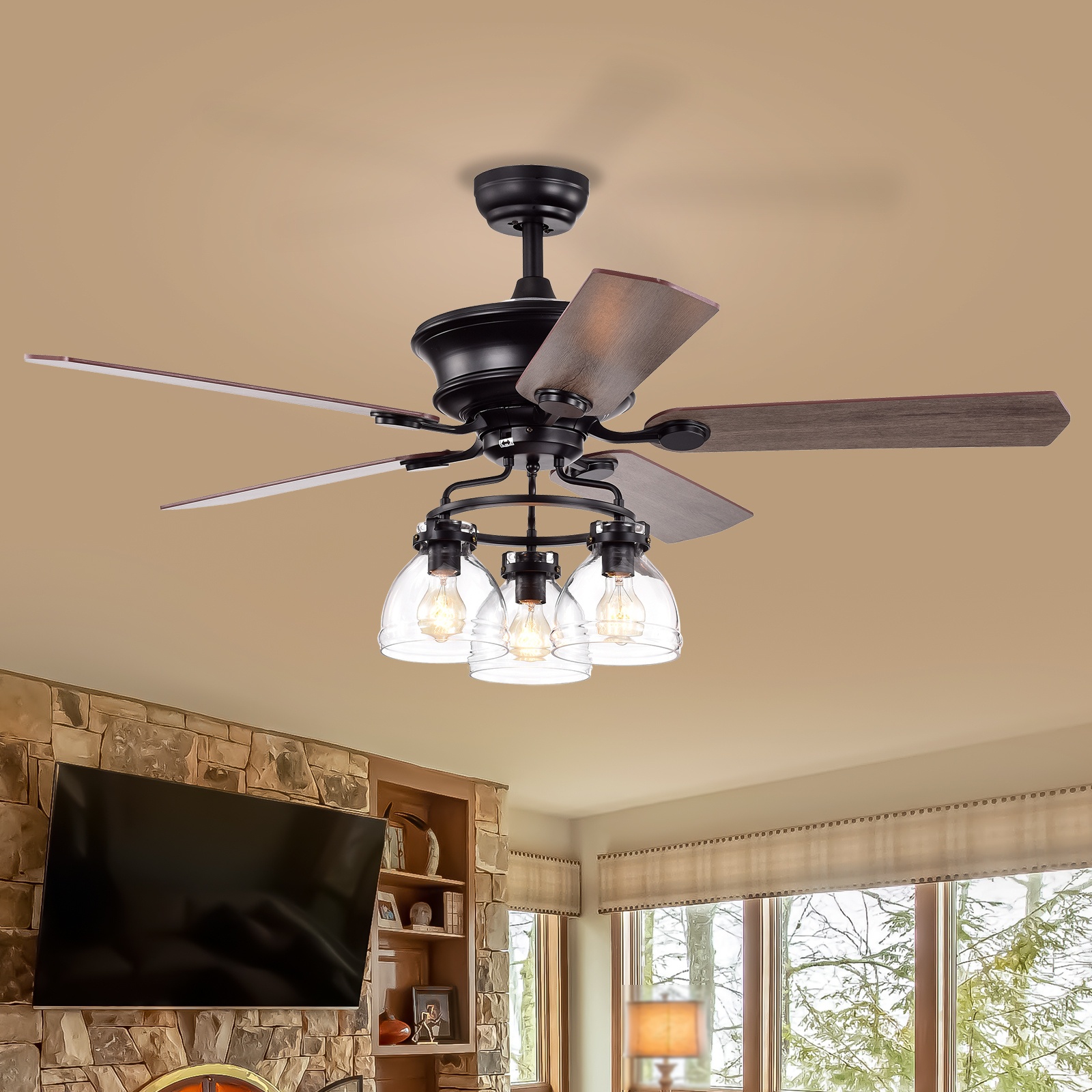 52-Inch Farmhouse Ceiling Fan with Light Kit and Remote, Matte Black ...