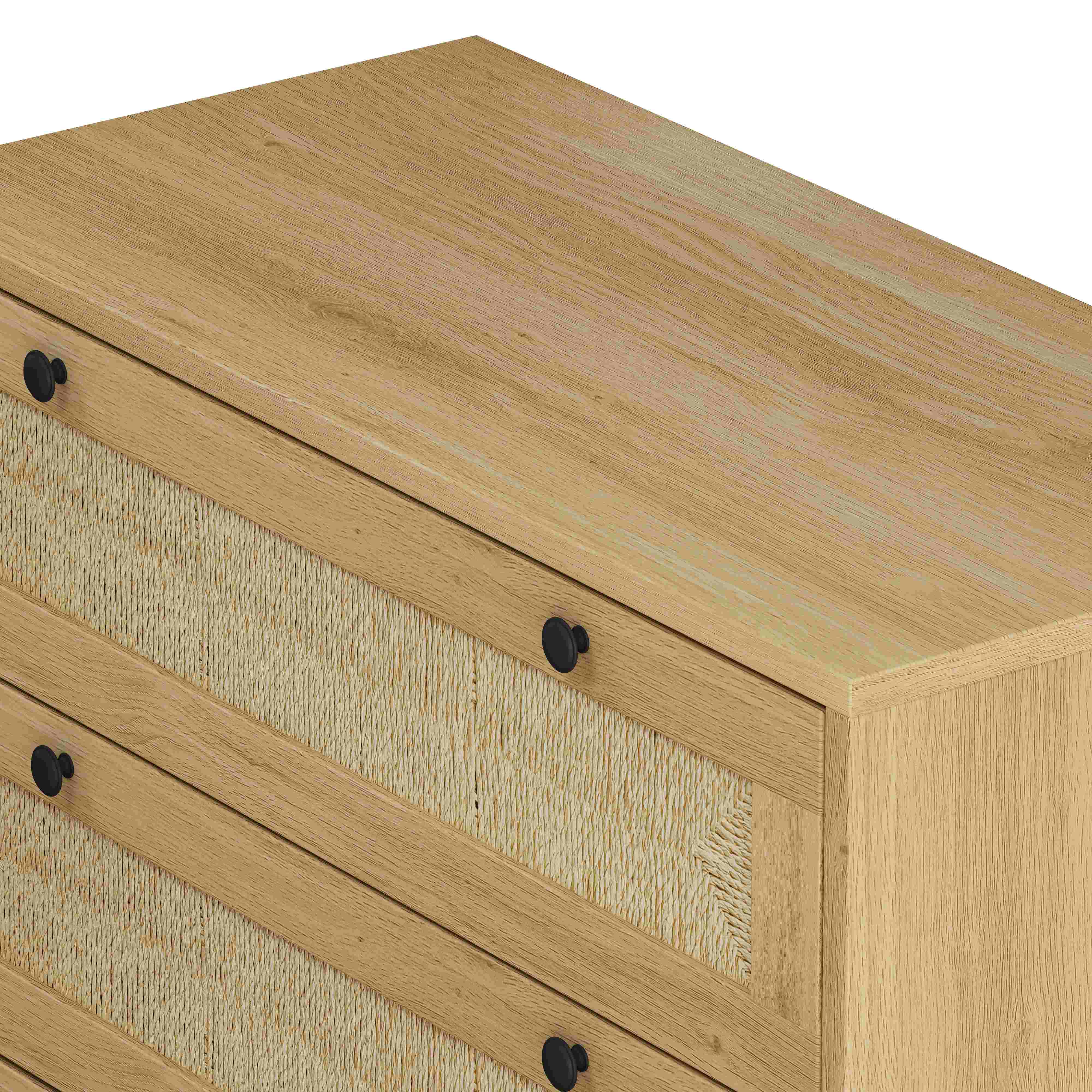 30.31" 3-Drawer Storage Cabinet with Rope Woven Drawers, Oak | Aosom.com