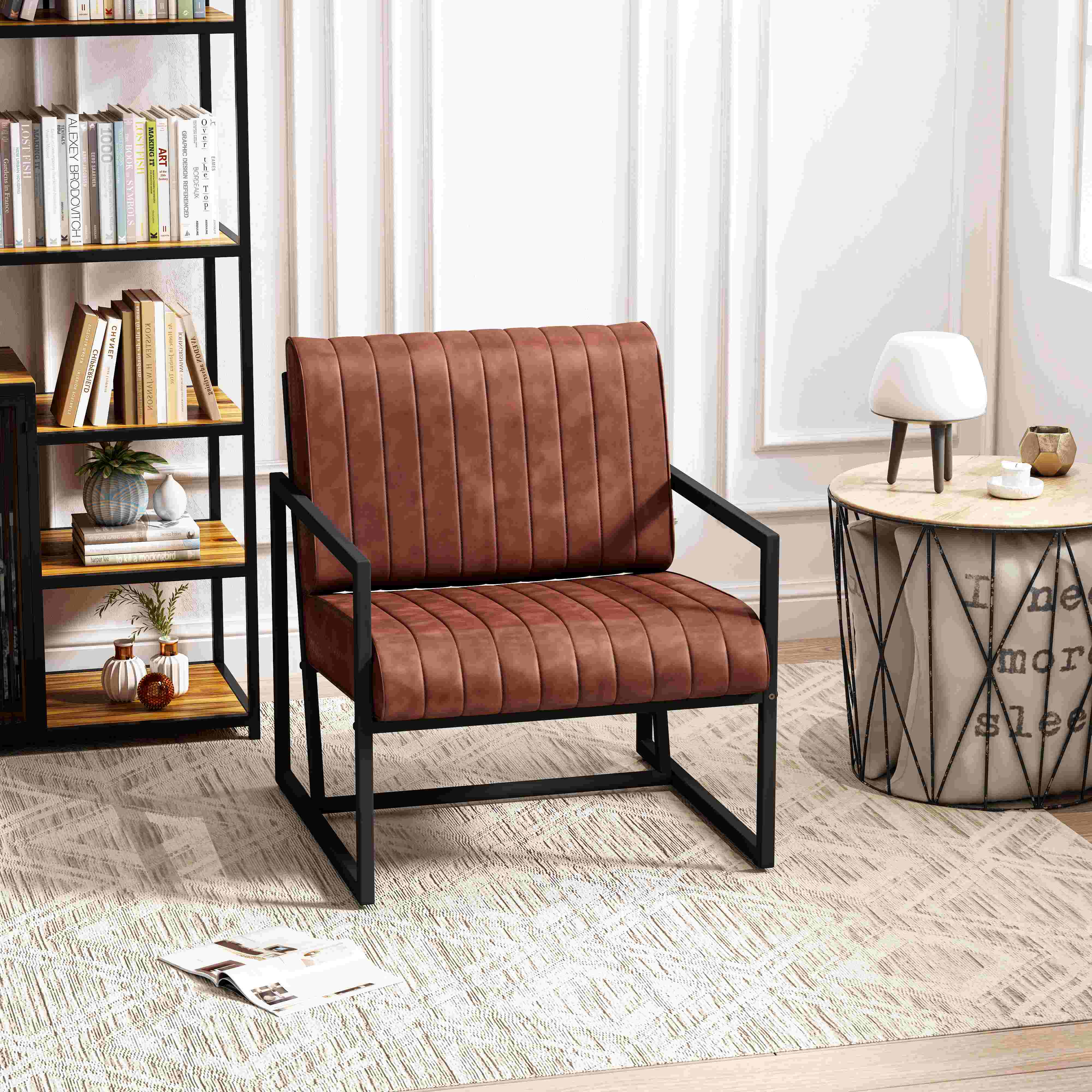 Modern Fashion PU Leather Armchair with Metal Frame, Brown | Aosom.com