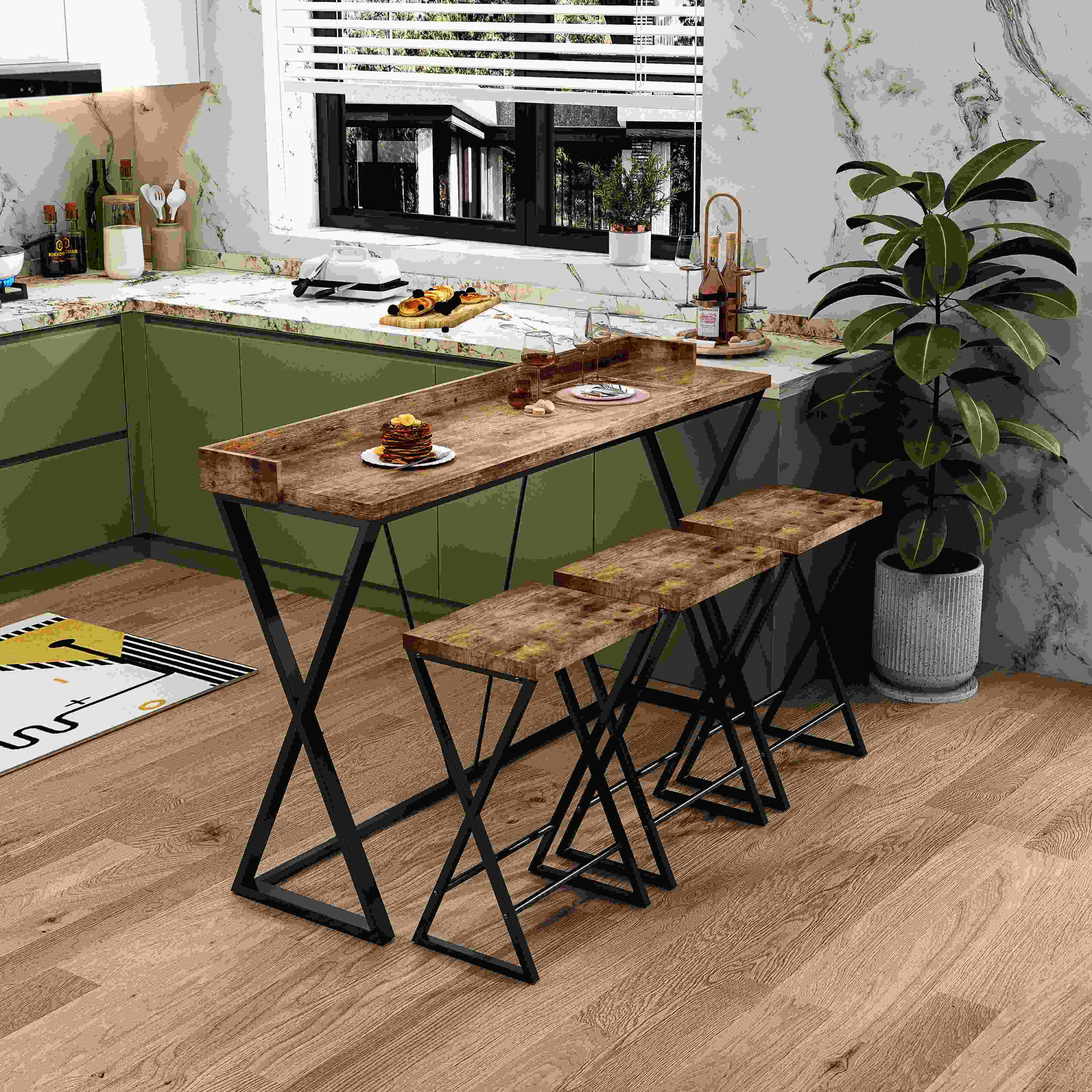 Modern Design Kitchen Dining Table Set with X-Shaped Legs, Natural ...
