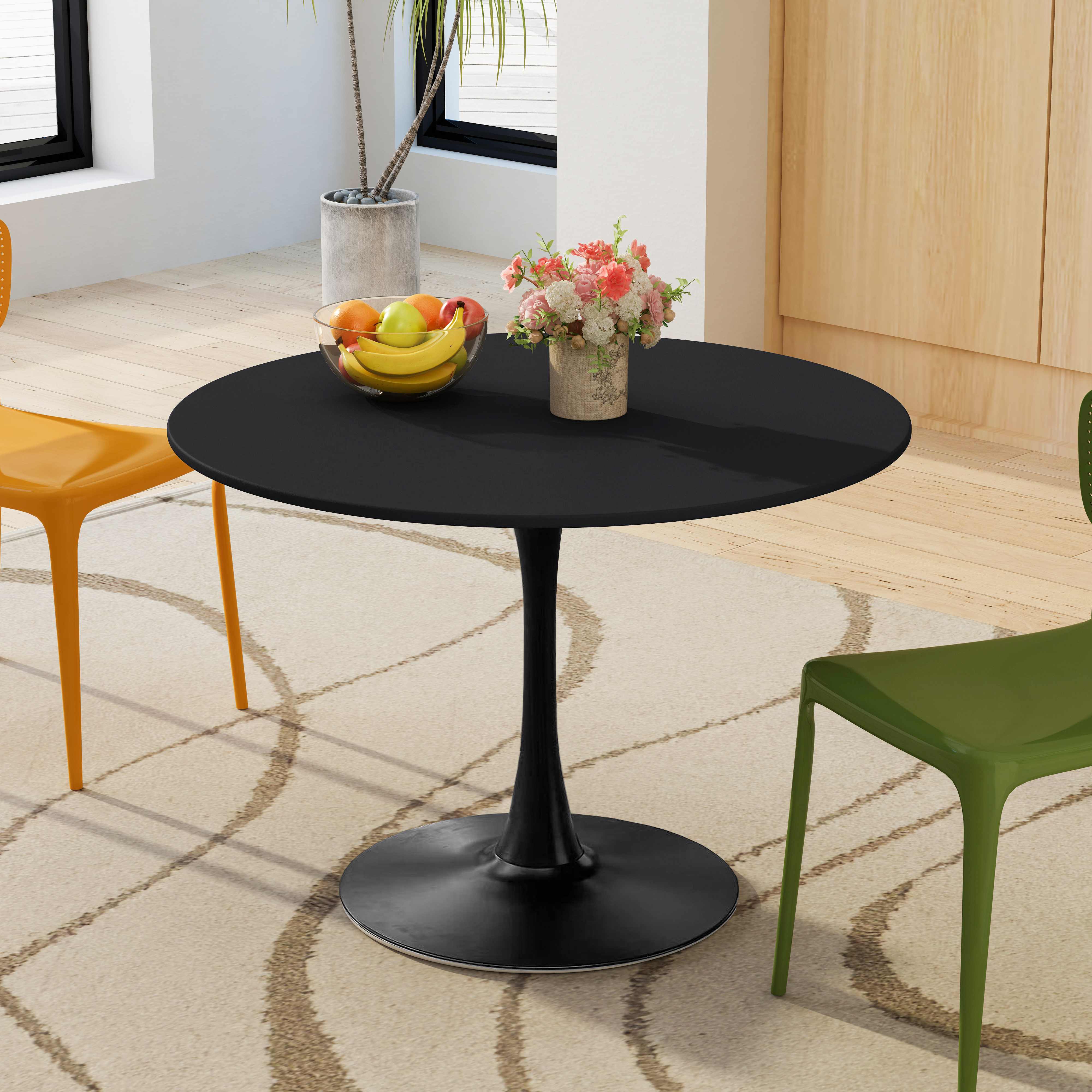 42.12" Modern Round Dining Table with MDF Top and Metal Base, Black ...