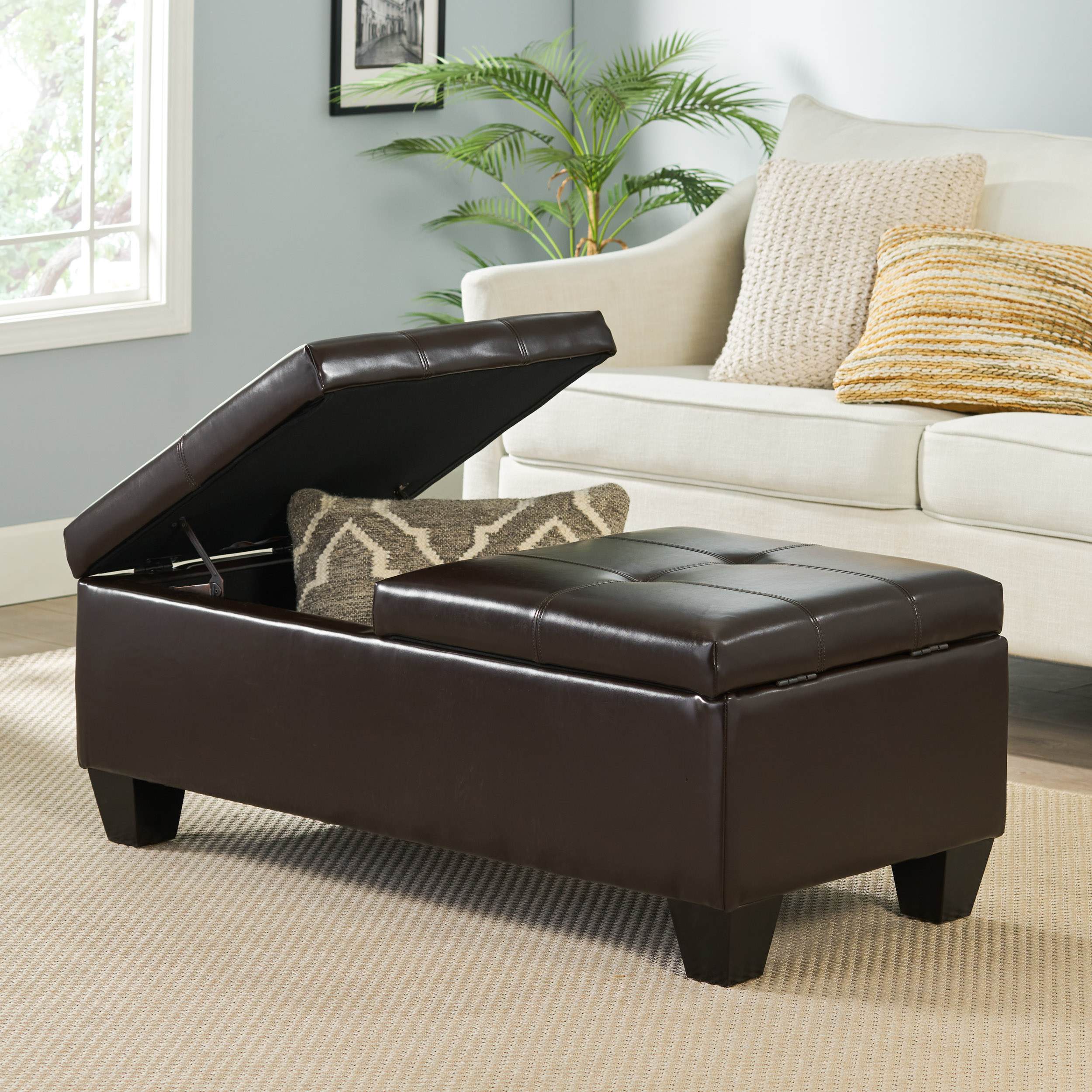 Storage Ottoman with Cushioned Top, Chocolate | Aosom.com