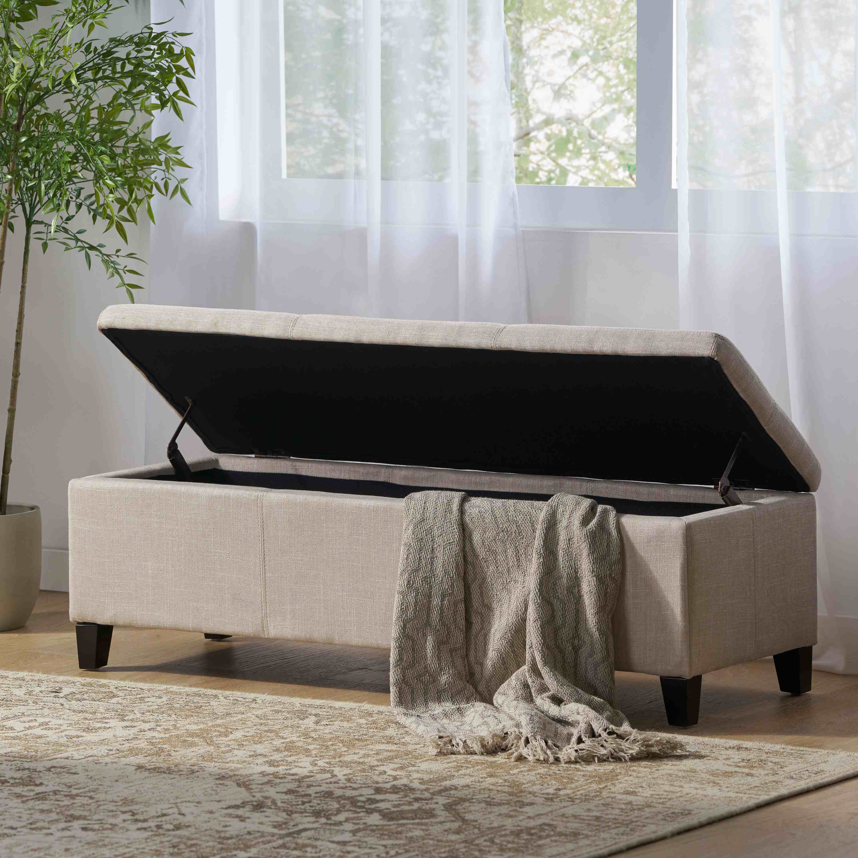 Storage Ottoman with Contemporary Design, Light beige | Aosom.com