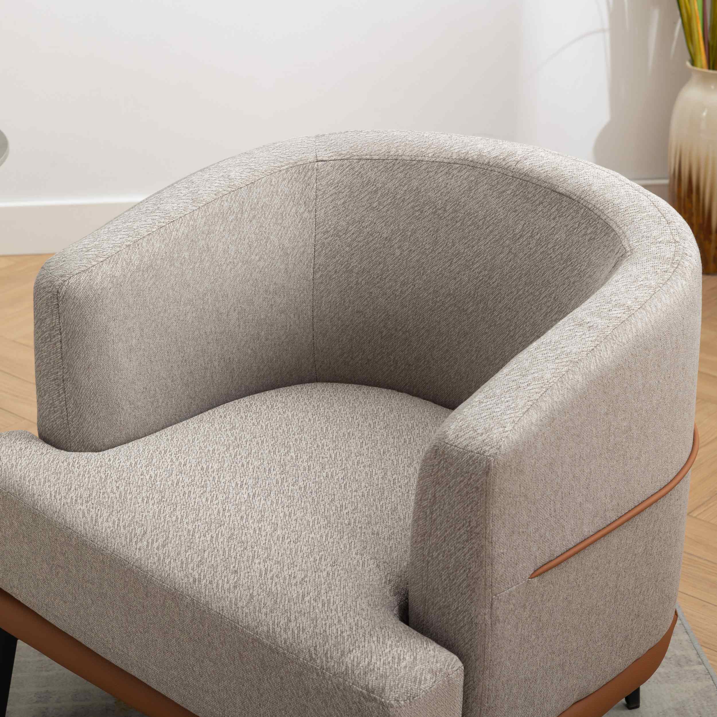 Upholstered Round Armchair with Sturdy Metal Legs and Thick Cushions ...