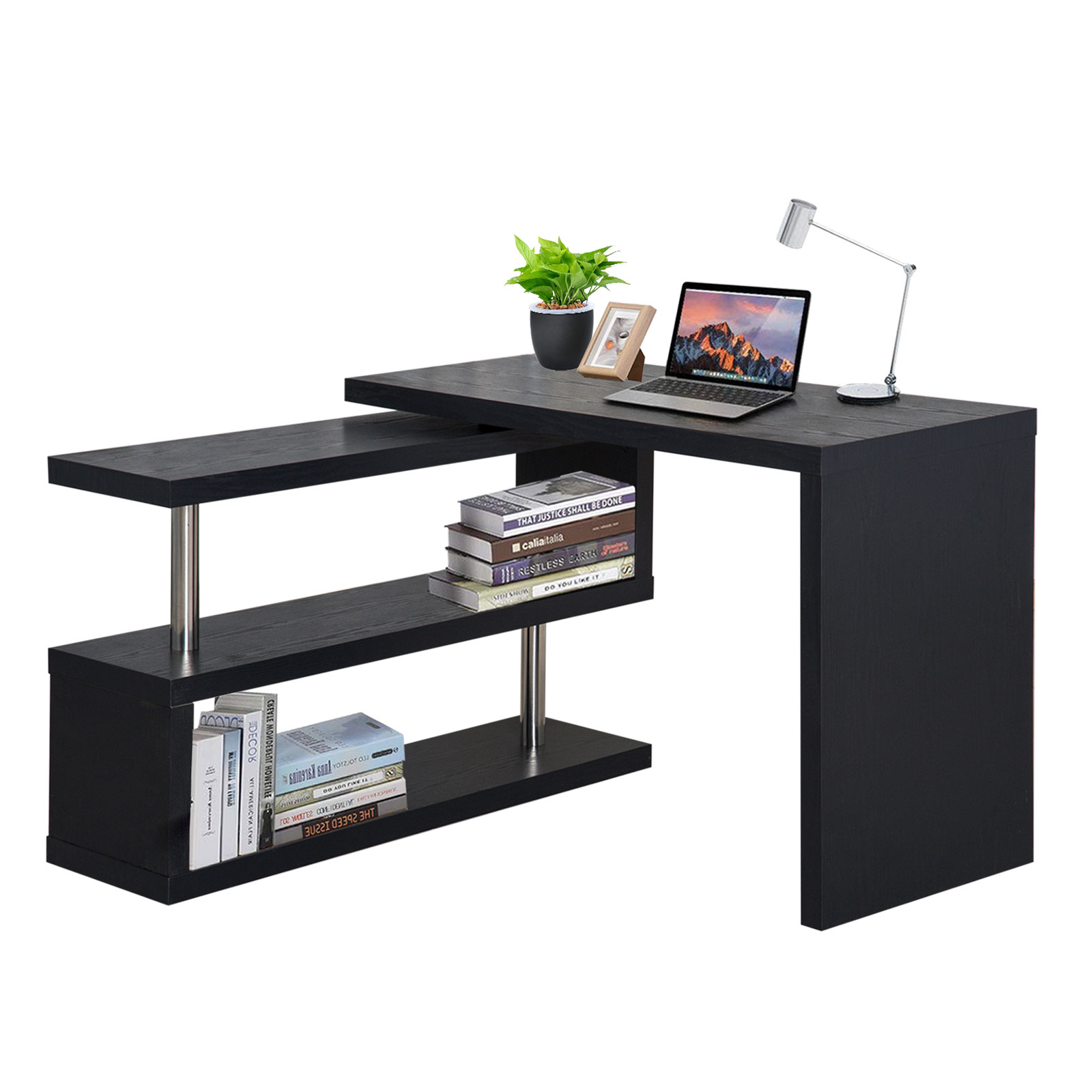 HOMCOM 75" Modern Corner Rotating Combo L-Shaped Computer Desk With 2 ...