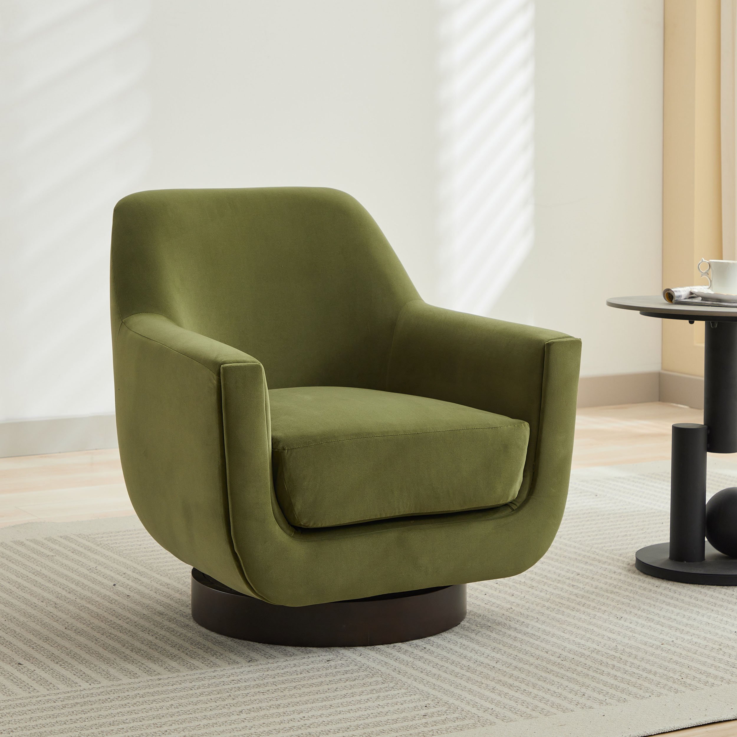 U-shaped Fully Assembled Swivel Velvet Accent Armchair with Solid Wood ...