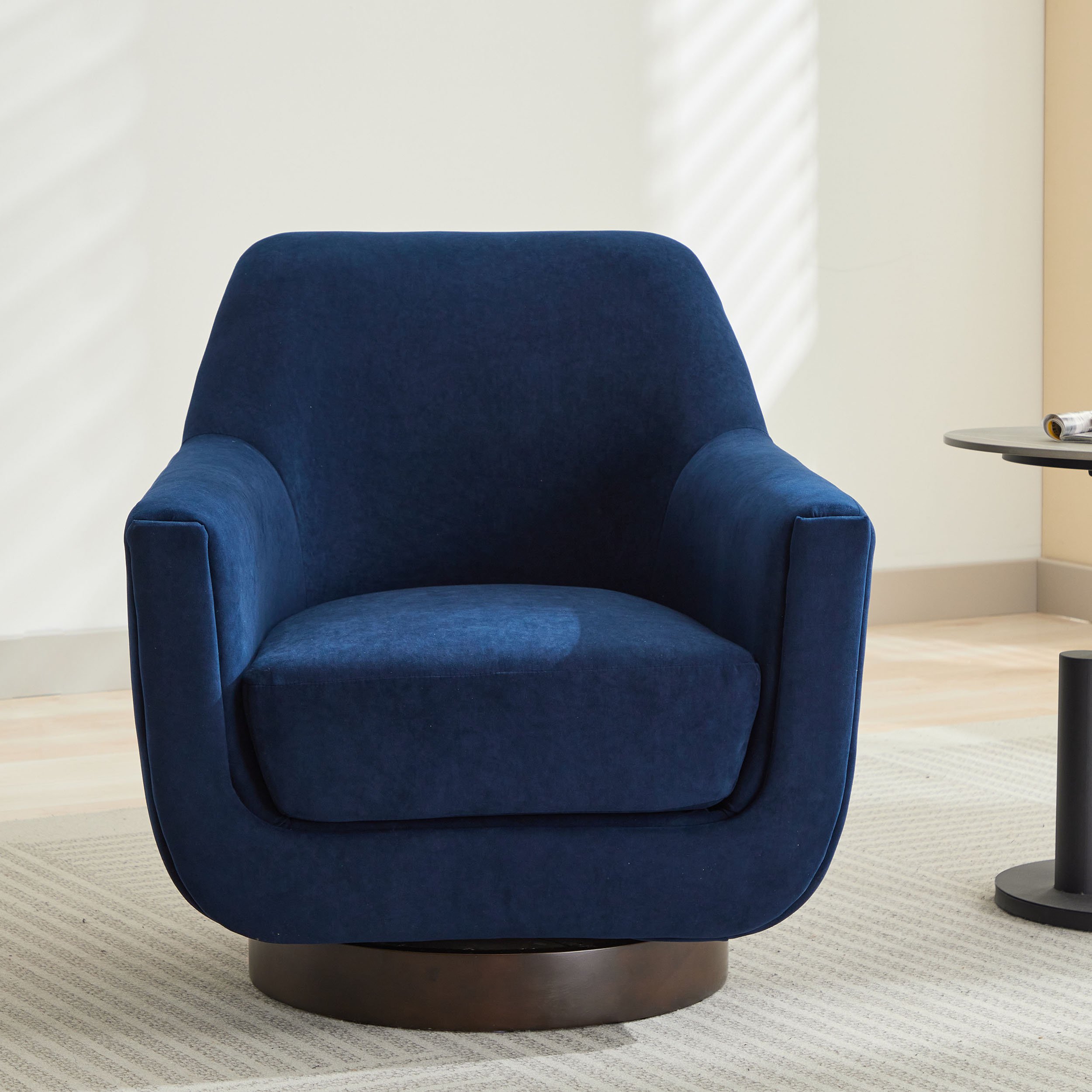 U-shaped Fully Assembled Swivel Velvet Accent Armchair with Solid Wood ...