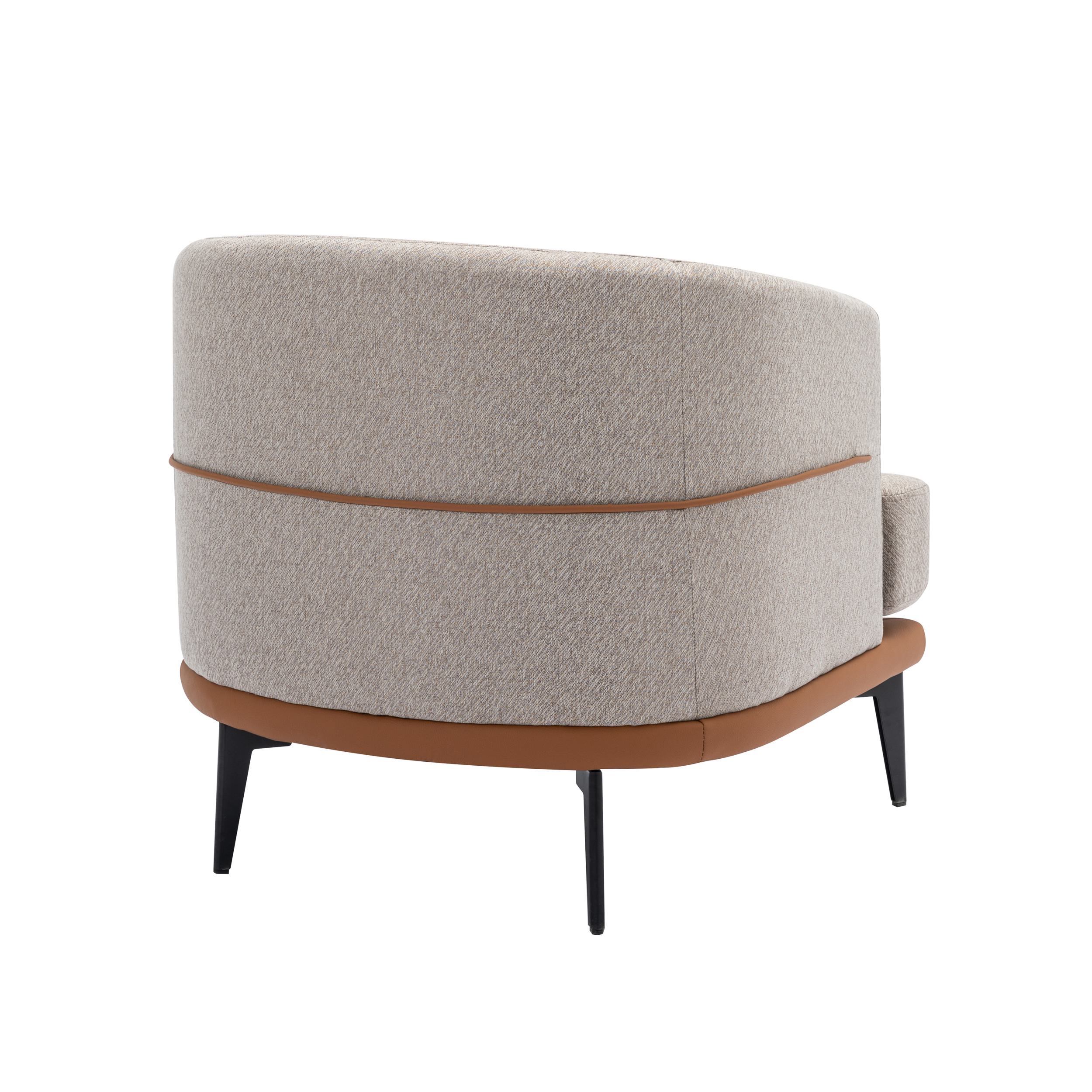 Upholstered Round Armchair with Sturdy Metal Legs and Thick Cushions ...