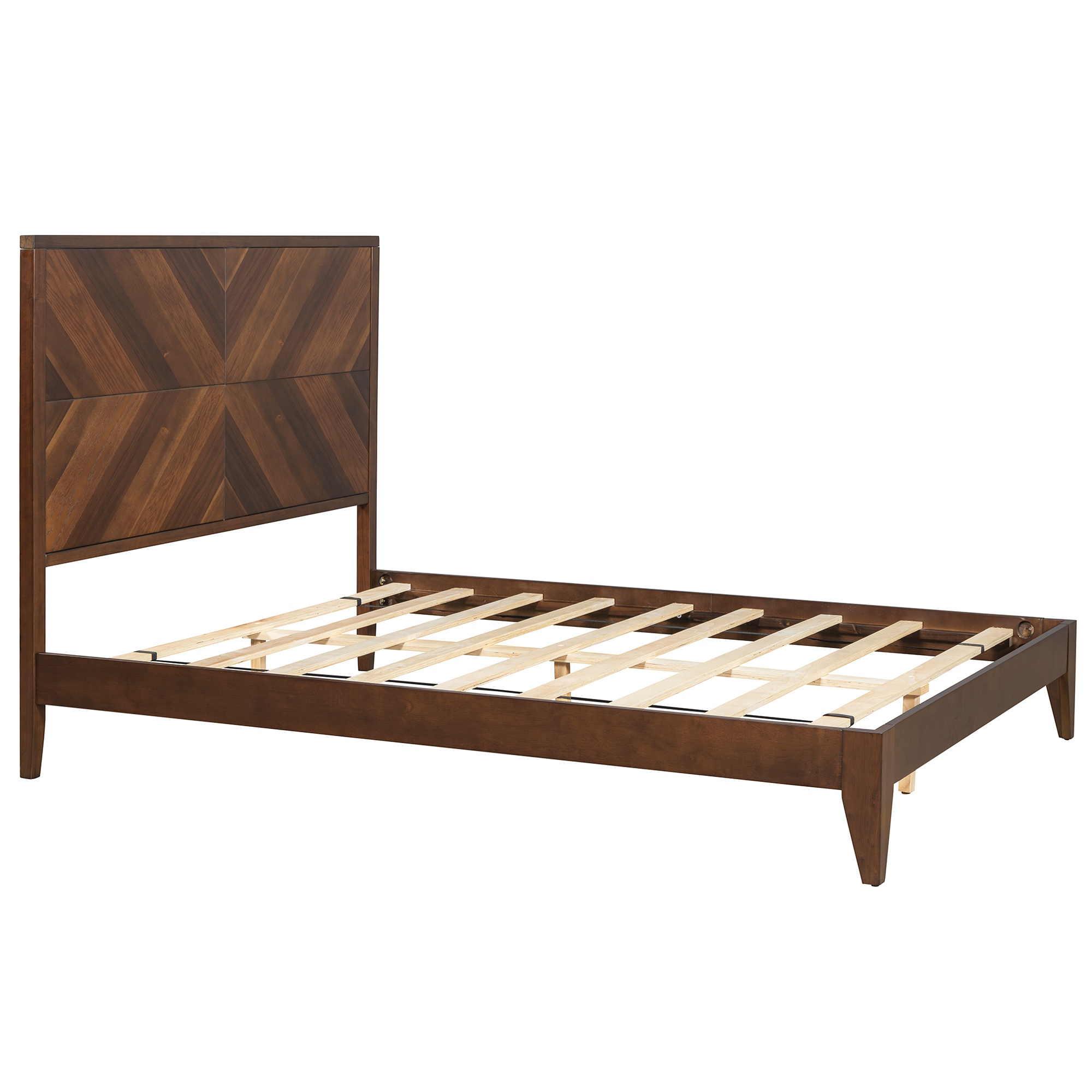 Mid Century Modern Queen Size Platform Bed with Solid Pine Wood Frame Walnut Aosom