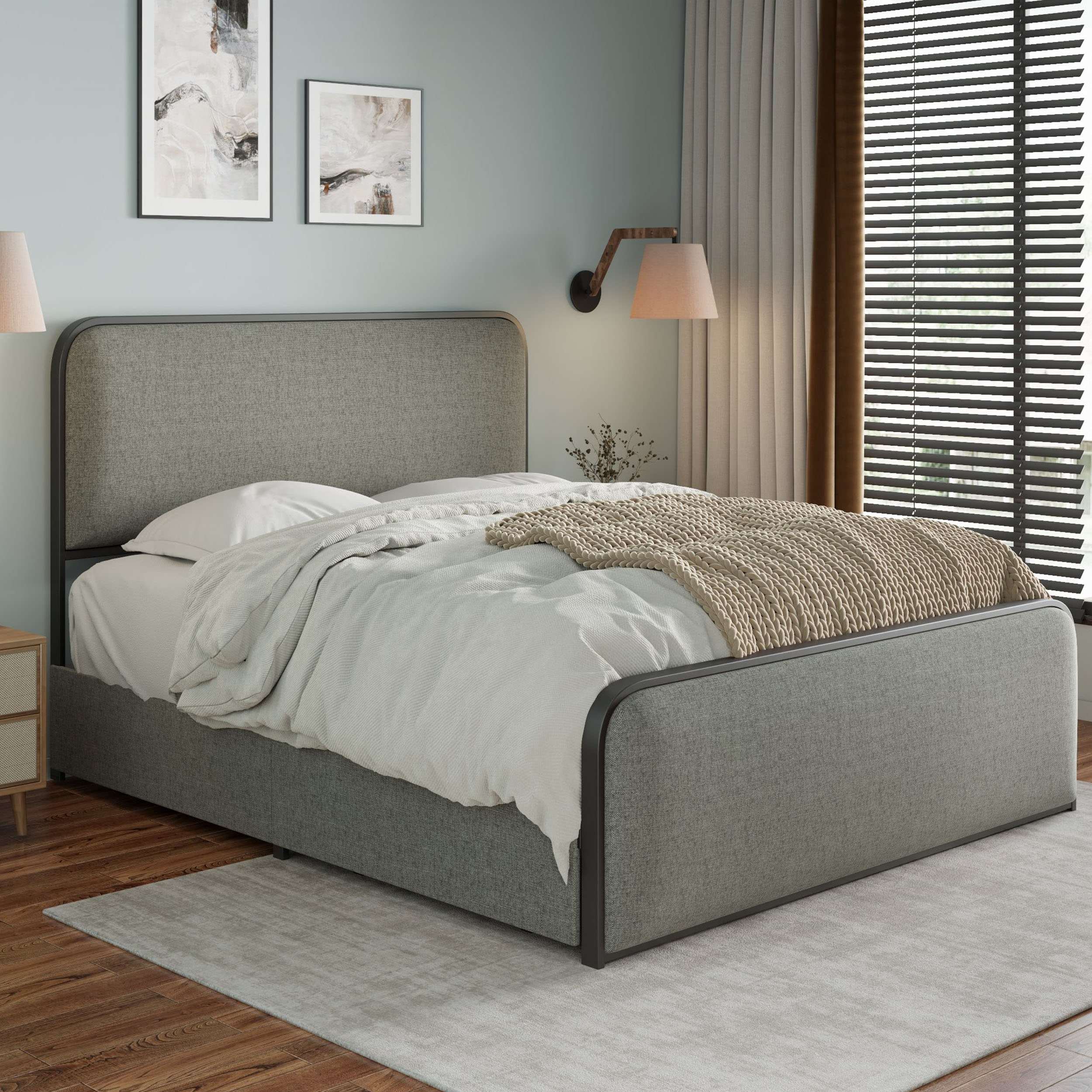 Vinsetto Modern Queen Size Metal Bed Frame with Curved Upholstered ...