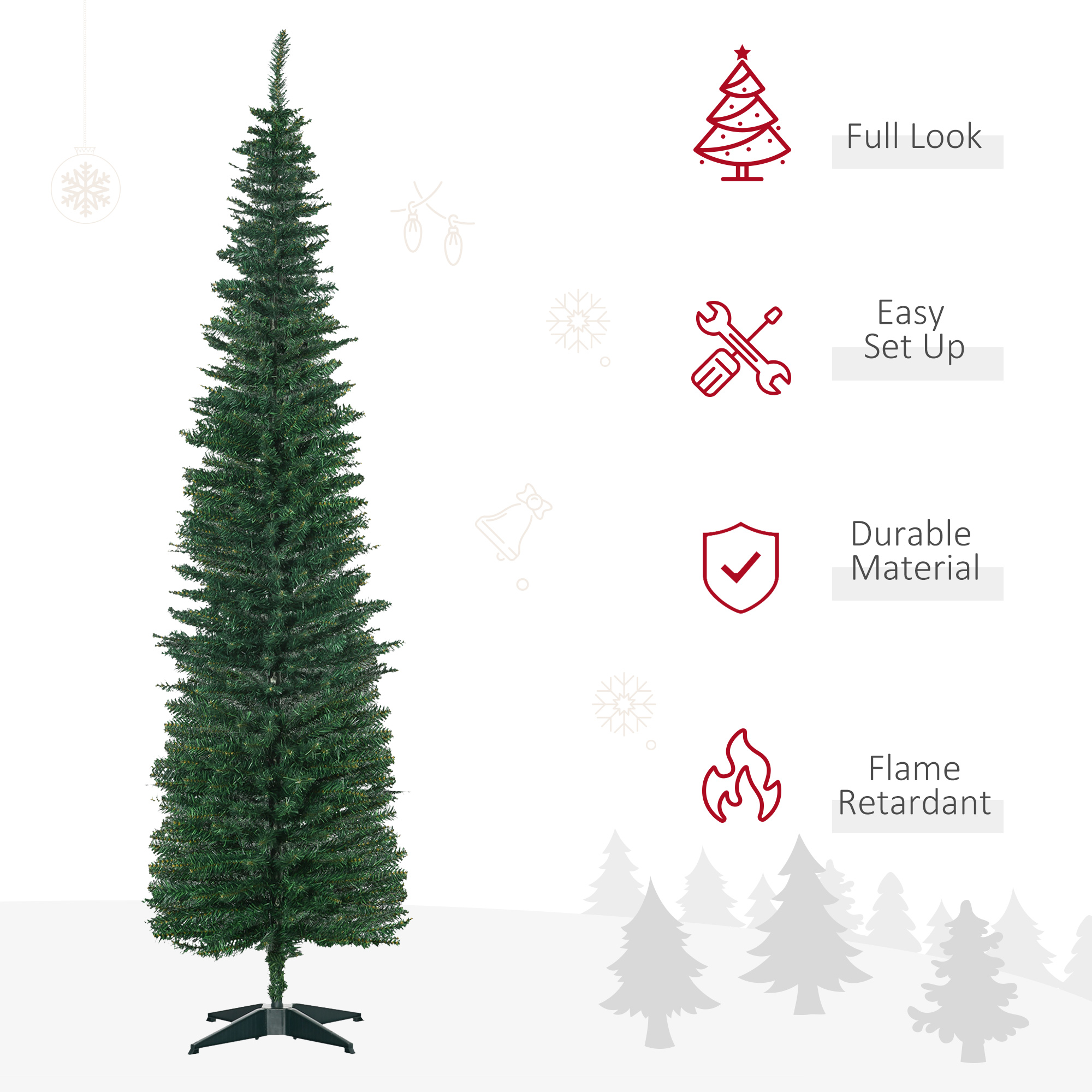 HOMCOM 7ft Artificial Pencil Christmas Tree, Slim Realistic Christmas ...